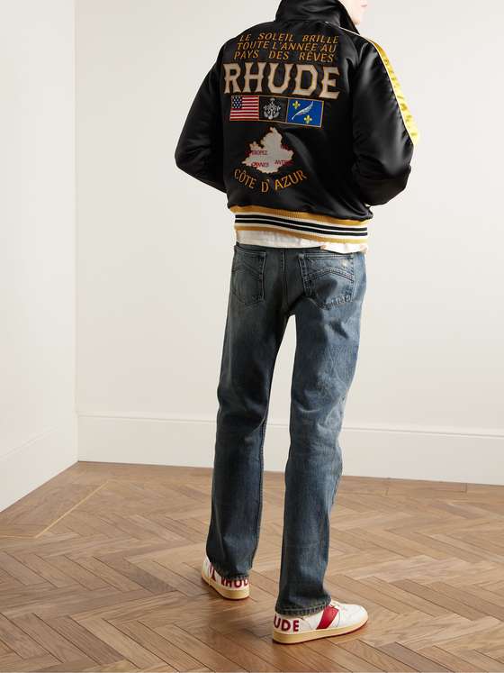 RHUDE Logo-Embroidered Appliqued Striped Satin Bomber Jacket for Men ...