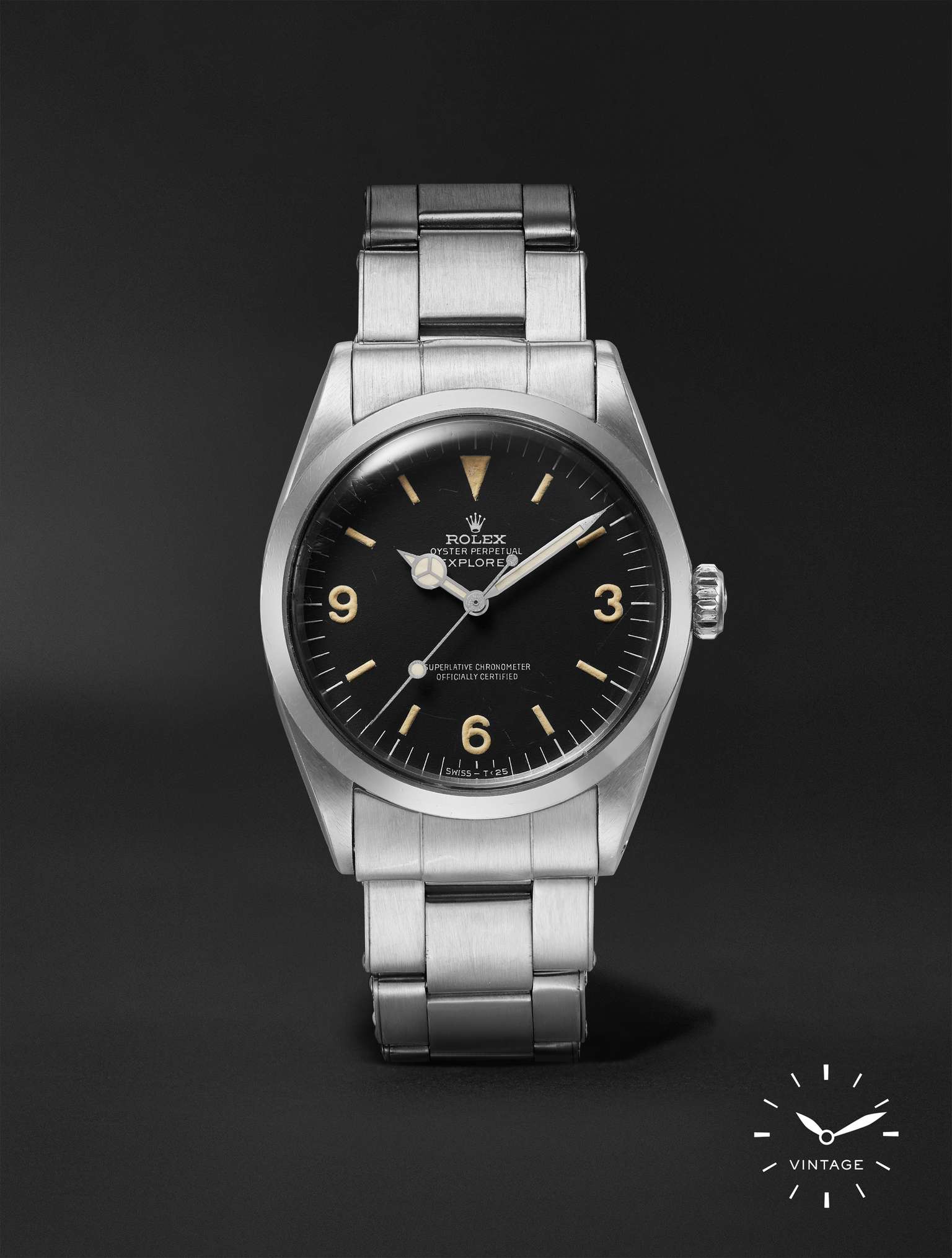 Black Pre-Owned Wind Vintage 1969 Explorer I Automatic 36mm Oystersteel Watch, Ref. No. 1016 ...