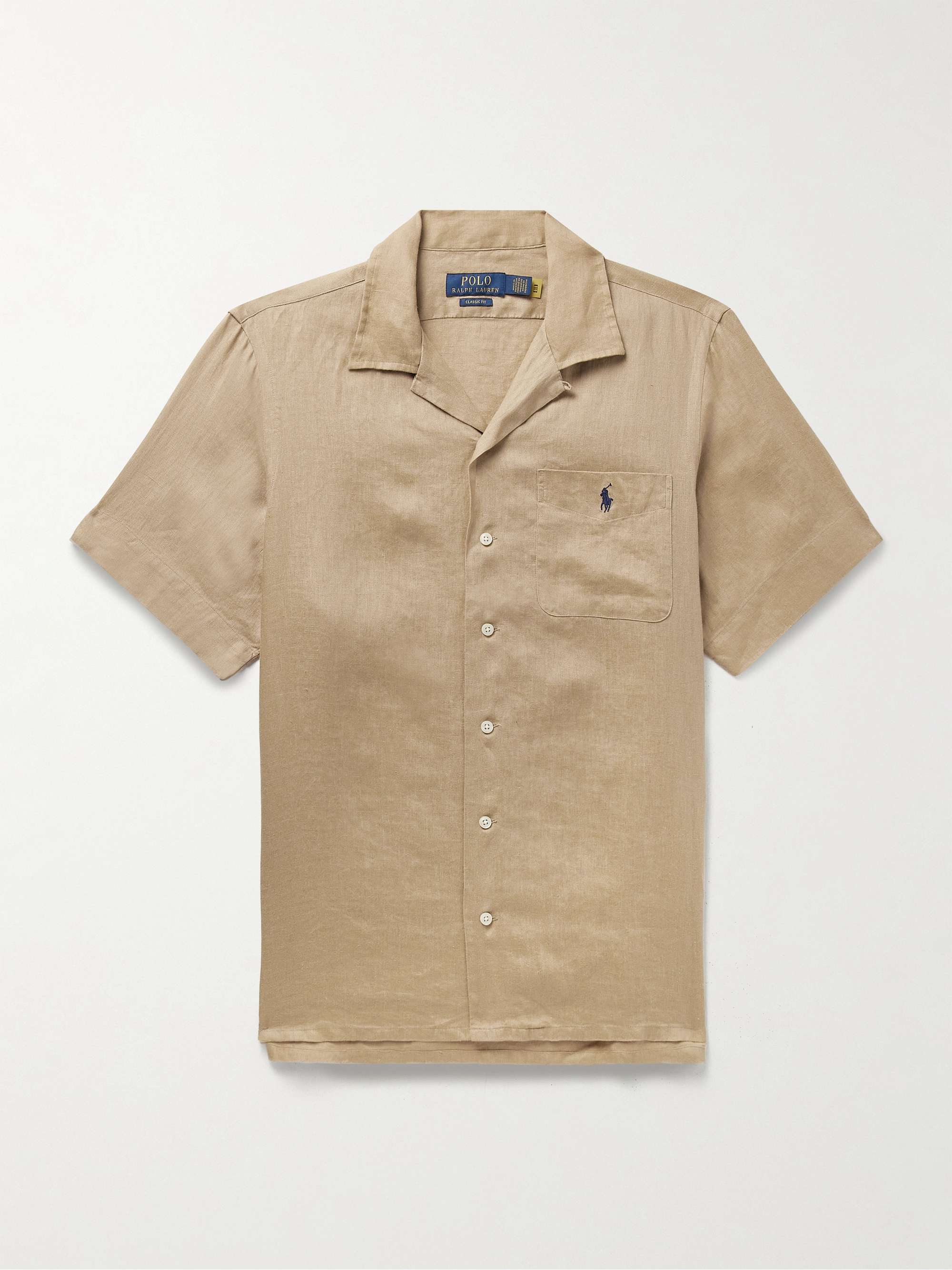 POLO RALPH LAUREN Clady Convertible-Collar Logo-Embroidered Linen Shirt ...