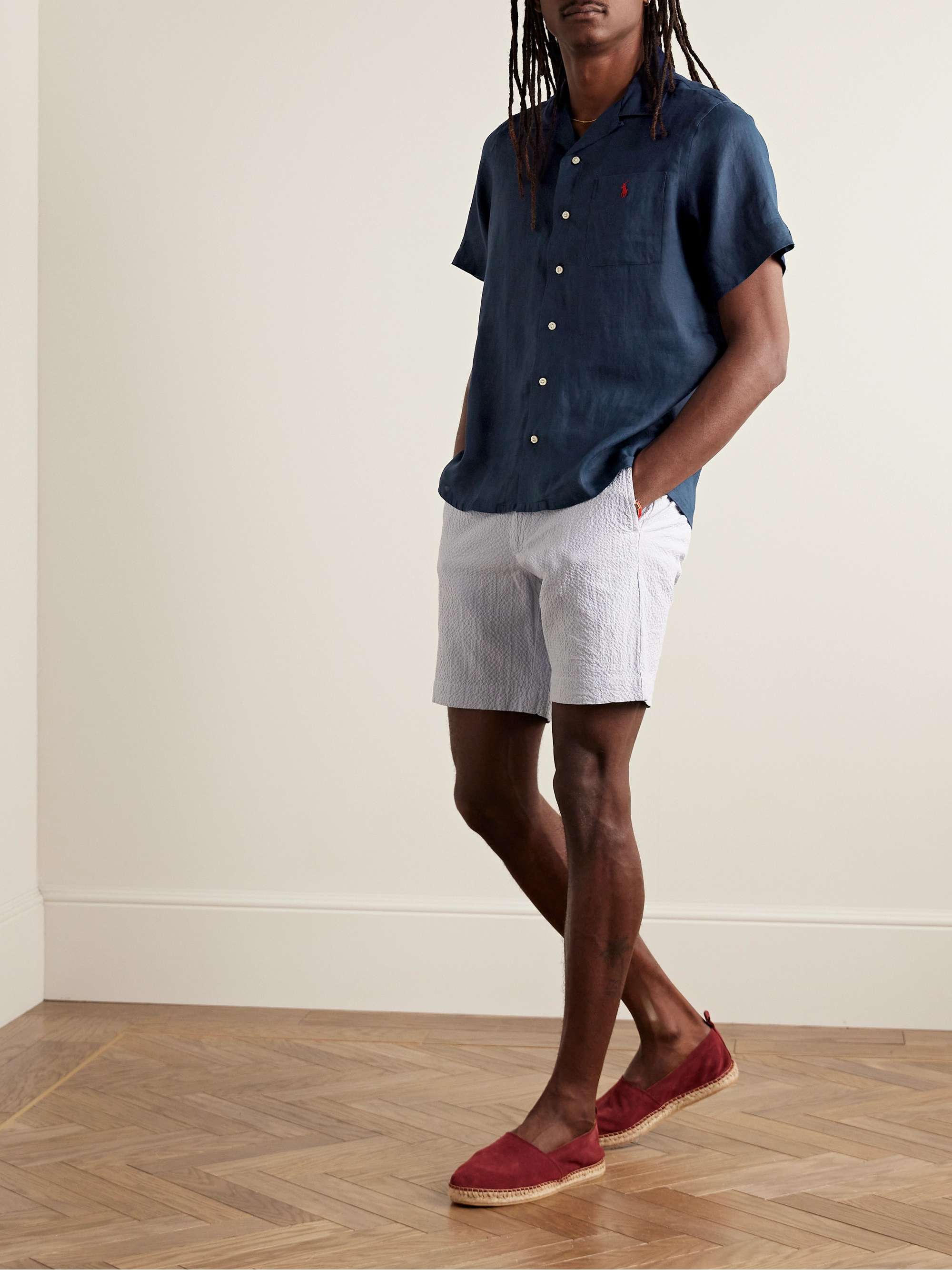 POLO RALPH LAUREN Clady Convertible-Collar Logo-Embroidered Linen Shirt ...