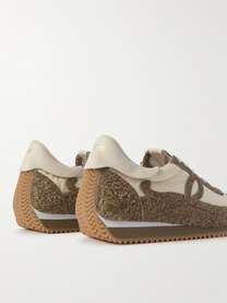 Green Flow Runner Leather-Trimmed Brushed-Suede and Nylon Sneakers ...