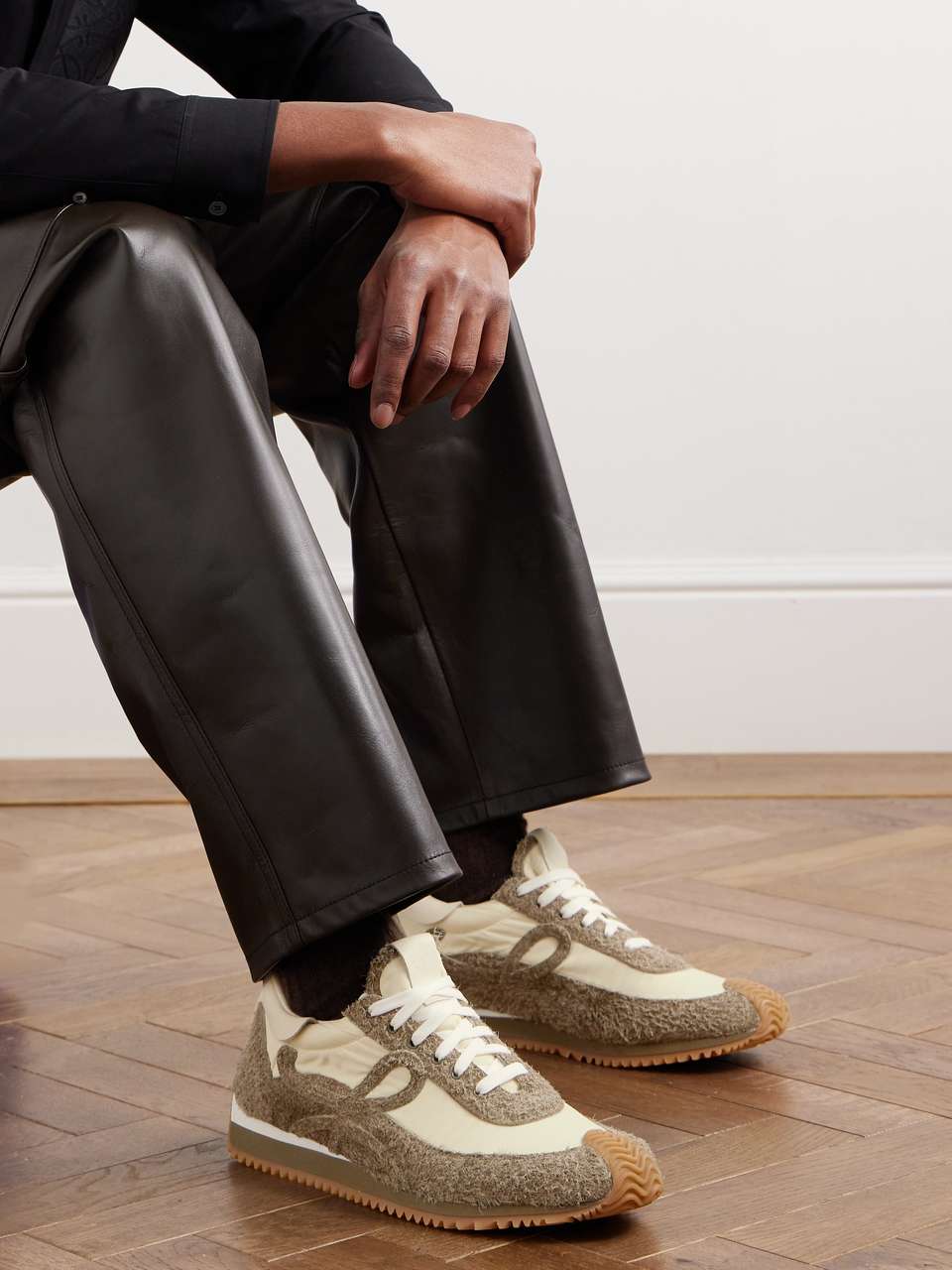 LOEWE Flow Runner Leather-Trimmed Brushed-Suede and Nylon Sneakers for ...