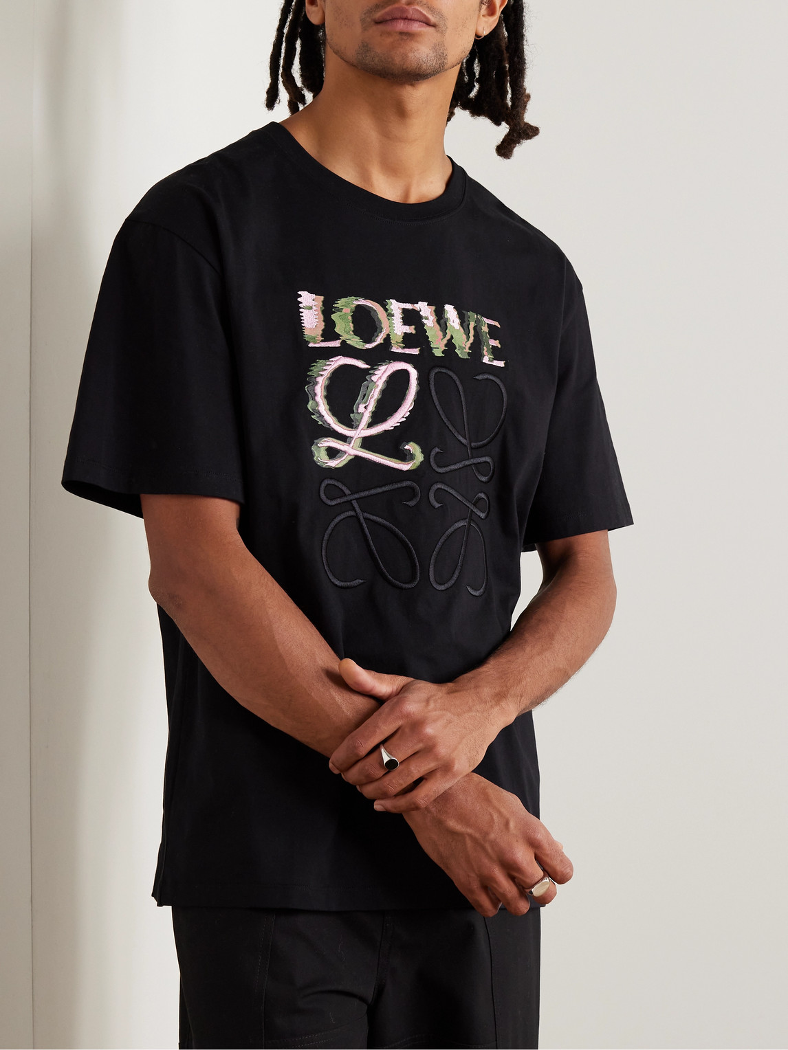 Loewe Logo-embroidered Cotton-jersey T-shirt In Black | ModeSens