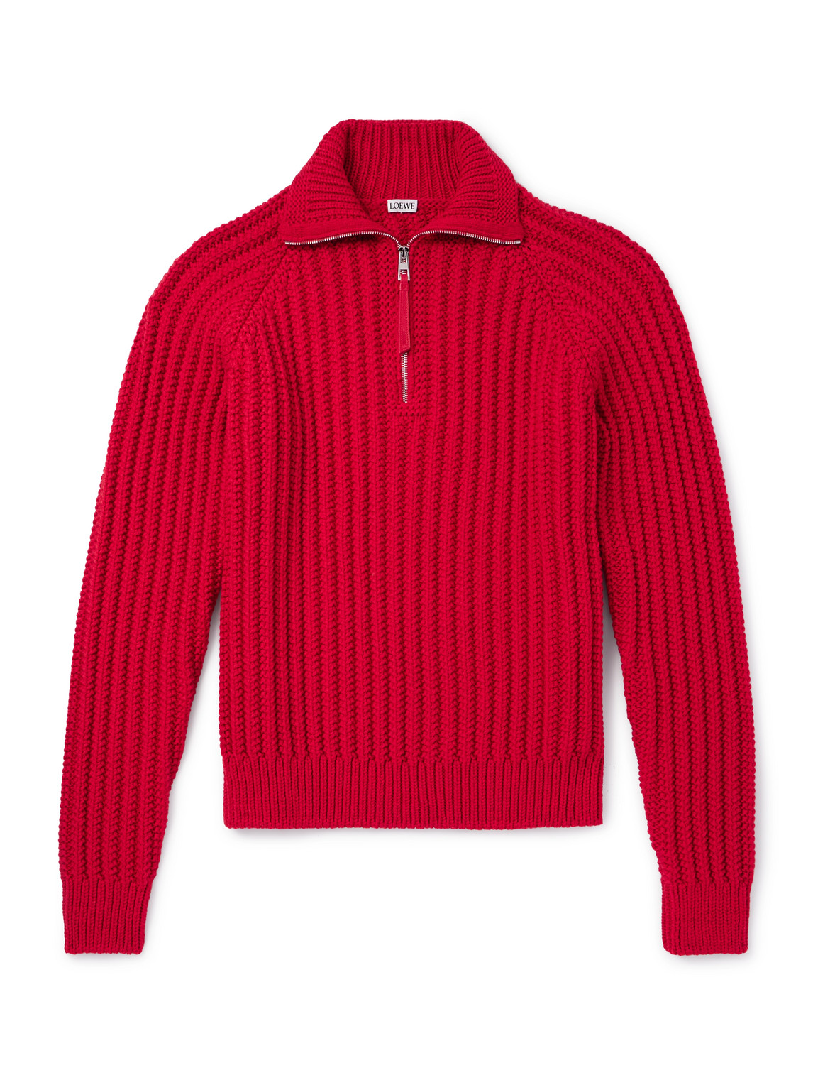 Loewe Fisherman Ribbed Wool Half-zip Sweater In Red | ModeSens