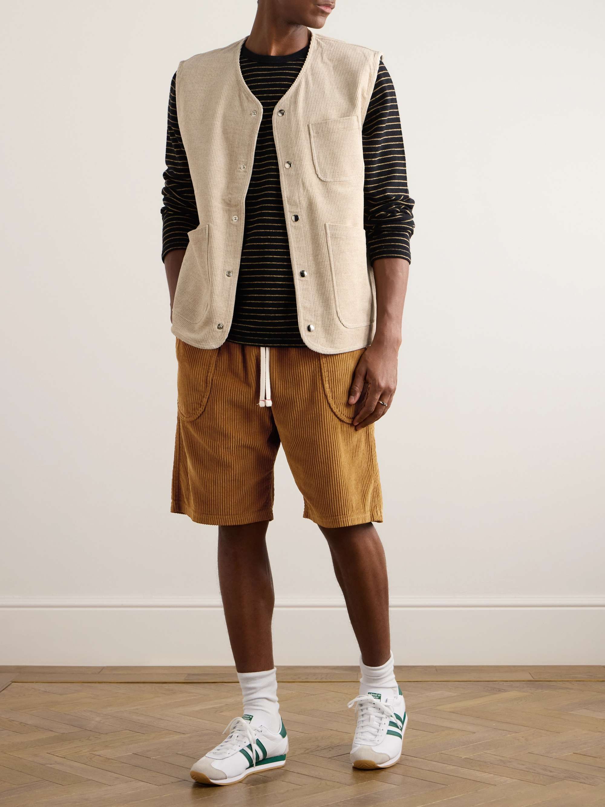 Tan Invert Straight-Leg Cotton-Corduroy Drawstring Shorts | LES TIEN | MR PORTER