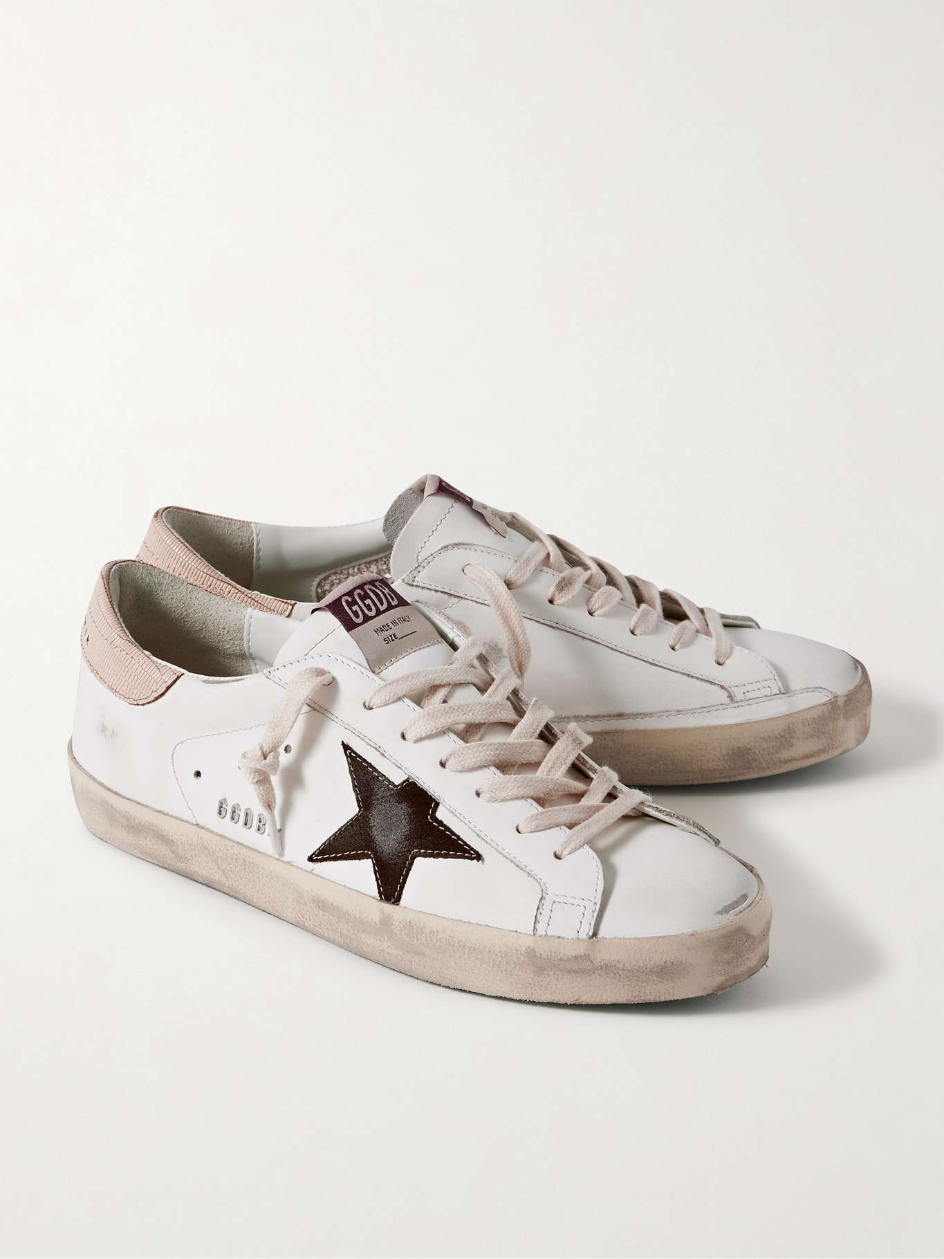 White Super-Star Distressed Suede-Trimmed Leather Sneakers | GOLDEN ...