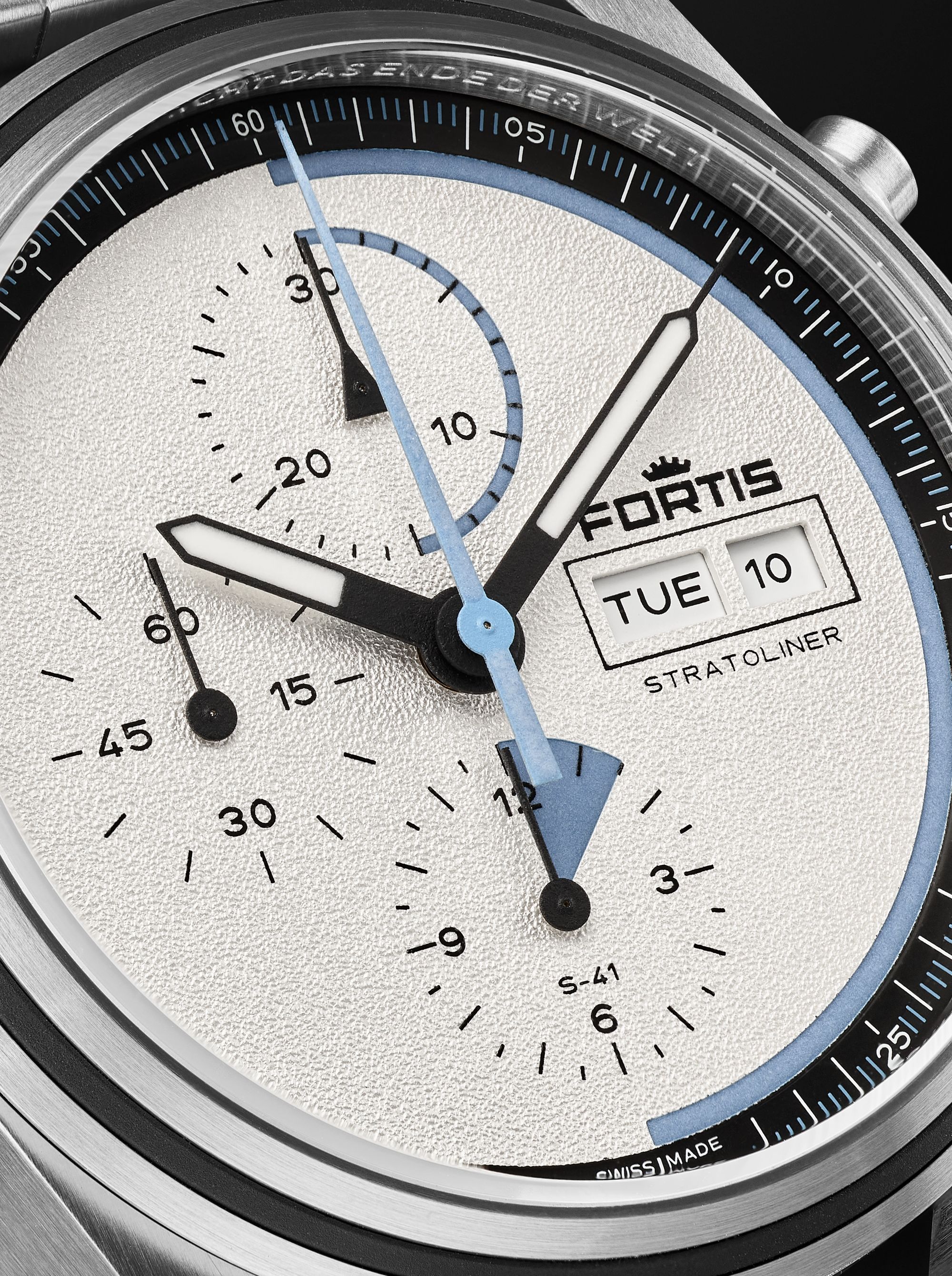 FORTIS Stratoliner S-41 Chronograph 41mm Recycled Stainless Steel Watch ...