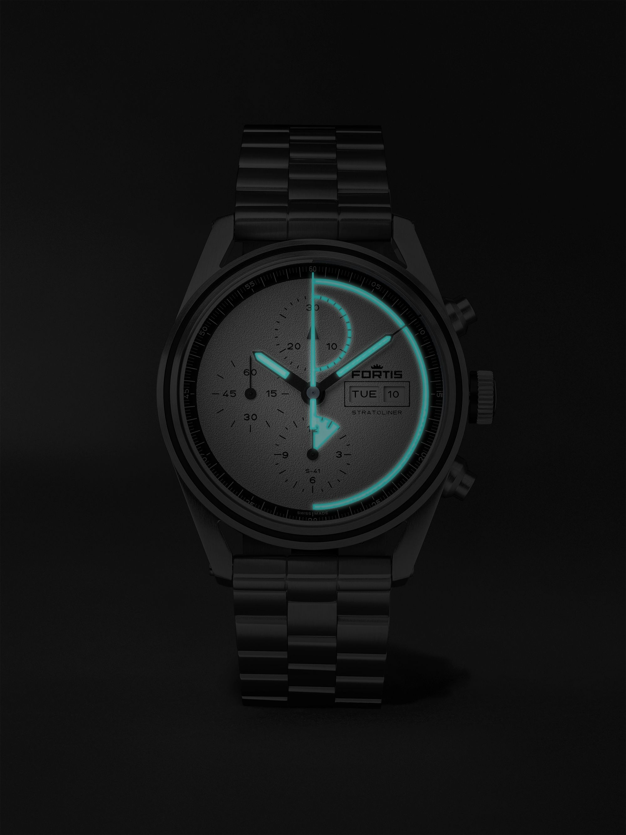 FORTIS Stratoliner S-41 Chronograph 41mm Recycled Stainless Steel Watch ...