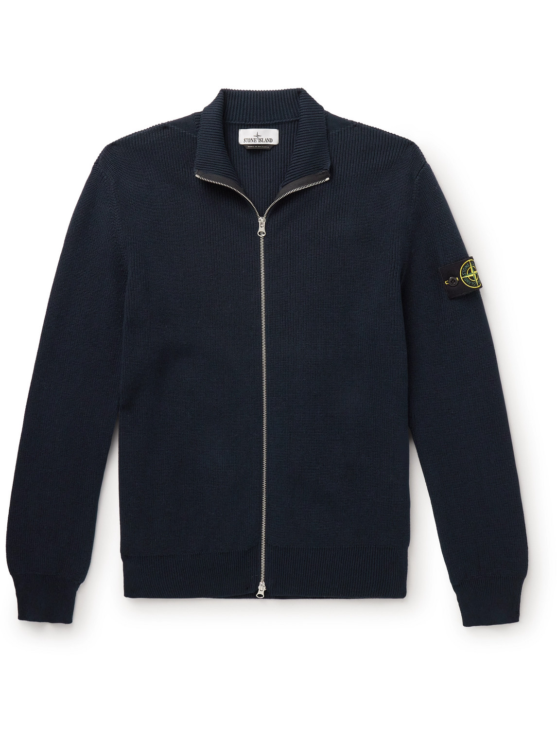 Stone Island Logo-Badge Funnel-Neck Wool-Blend Cardigan for Men