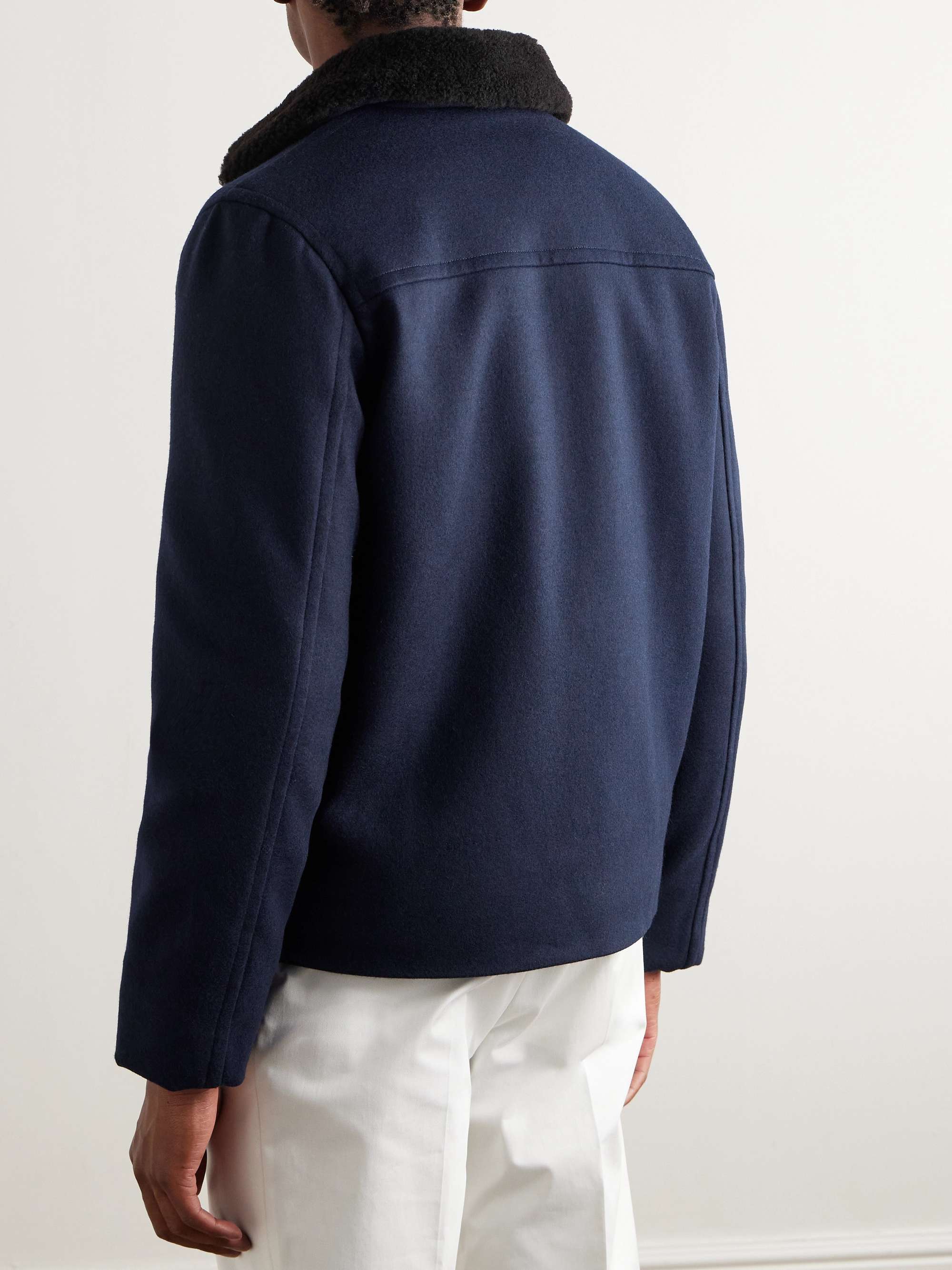 Navy Faux Shearling-Trimmed Wool-Blend Bomber Jacket | KINGSMAN | MR PORTER