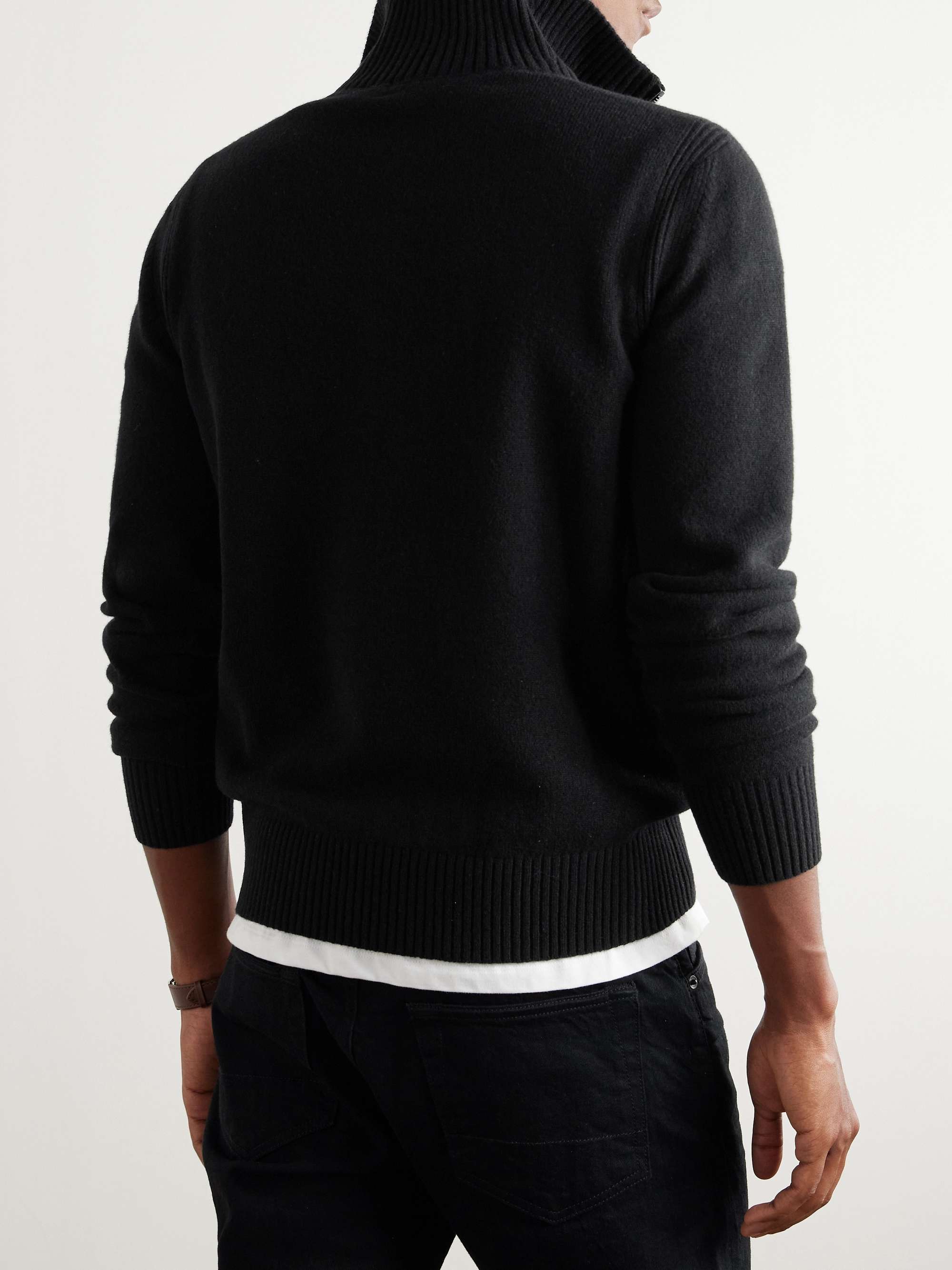 TOM FORD Suede-Trimmed Wool-Blend Half-Zip Sweater for Men | MR PORTER