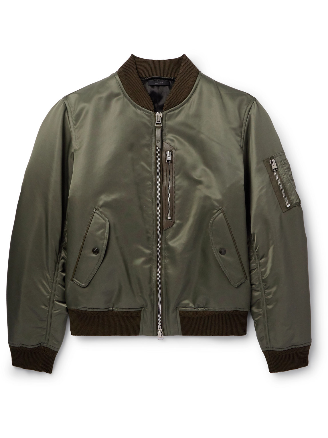 Tom Ford Leather-trimmed Shell Bomber Jacket In Green | ModeSens