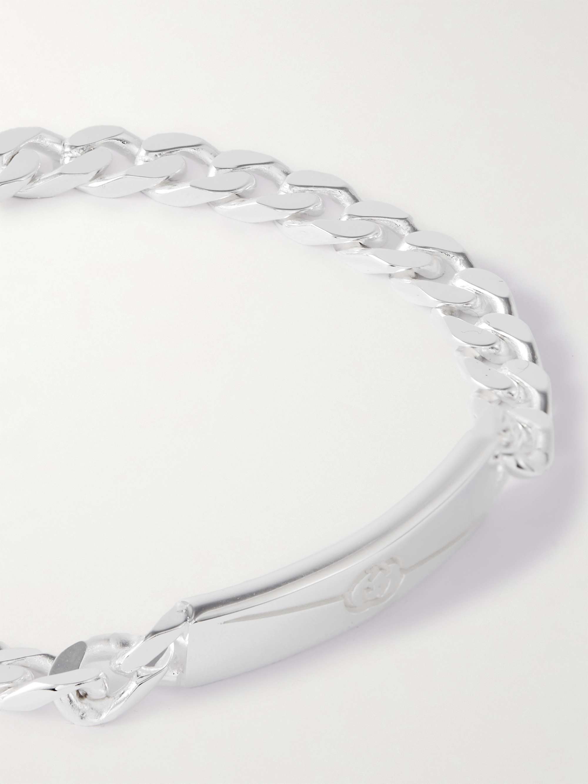 GUCCI Logo-Engraved Silver ID Bracelet for Men | MR PORTER