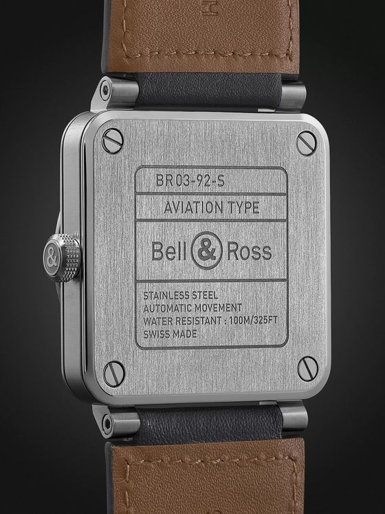 BELL & ROSS BR 03-92 Blue Steel Automatic 42mm Steel and Leather Watch ...