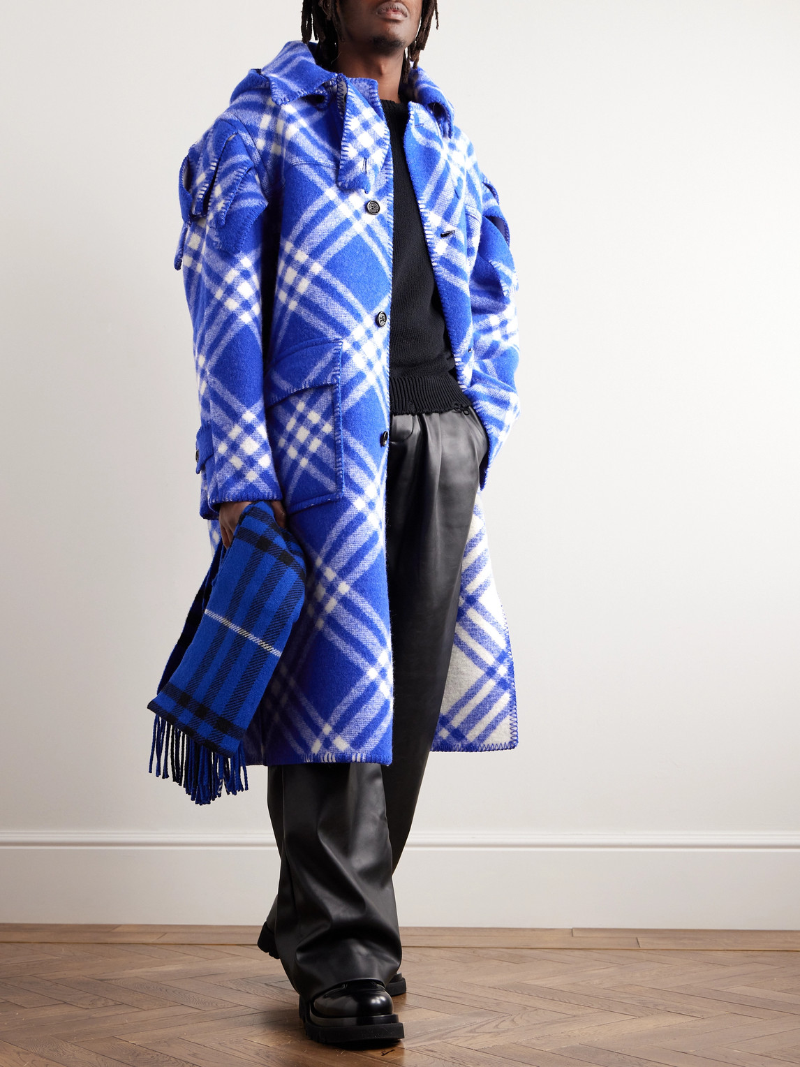 Burberry Check Wool Blanket Cape In Blue Knight Check | ModeSens