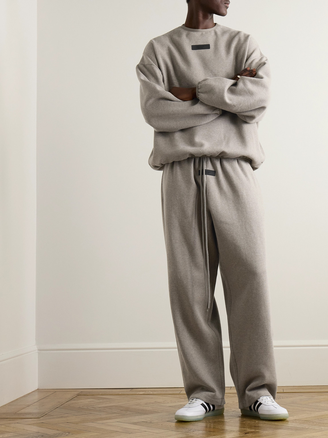 Essentials Wide-leg Logo-appliquéd Cotton-blend Jersey Sweatpants In ...