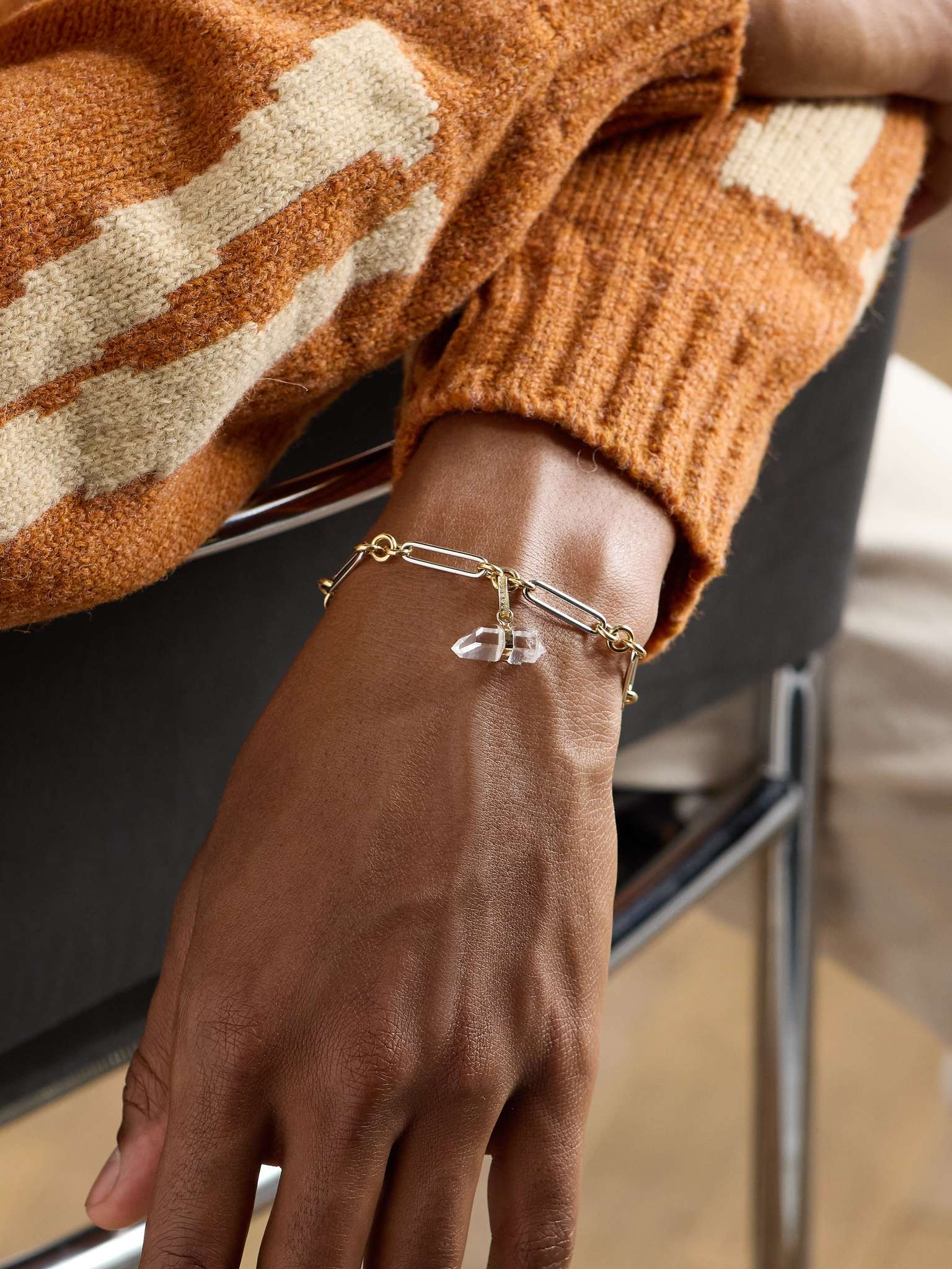 Gold Jumbo Yellow and White Gold, Crystal Quartz and Diamond Bracelet ...