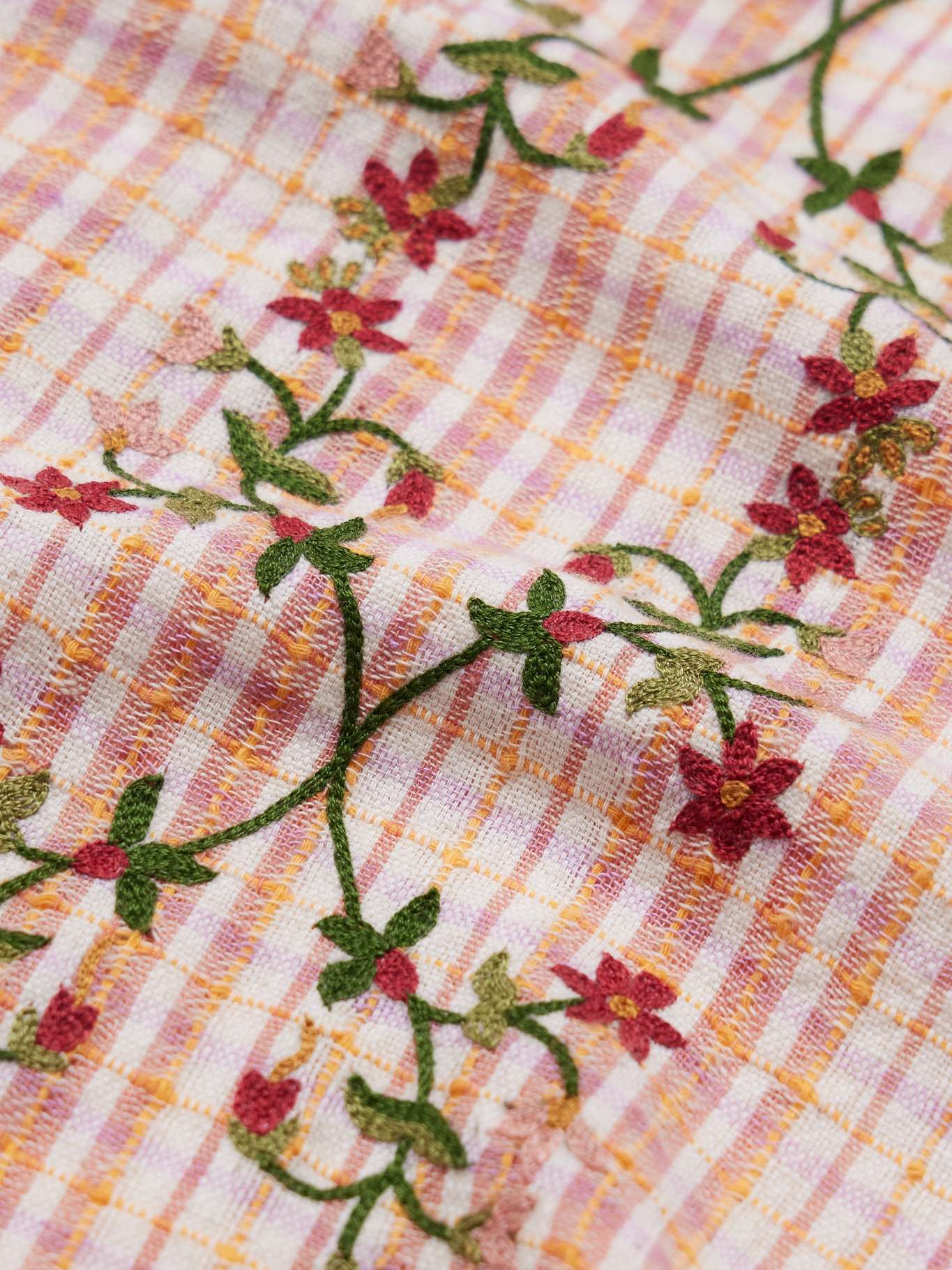 Pink Craft Ronen Convertible-Collar Embroidered Gingham Cotton Shirt ...