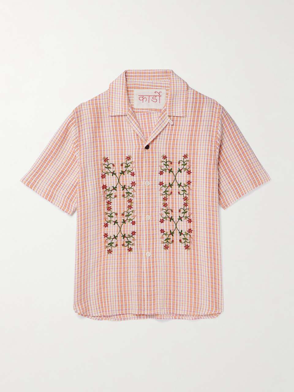 Pink Craft Ronen Convertible-Collar Embroidered Gingham Cotton Shirt ...