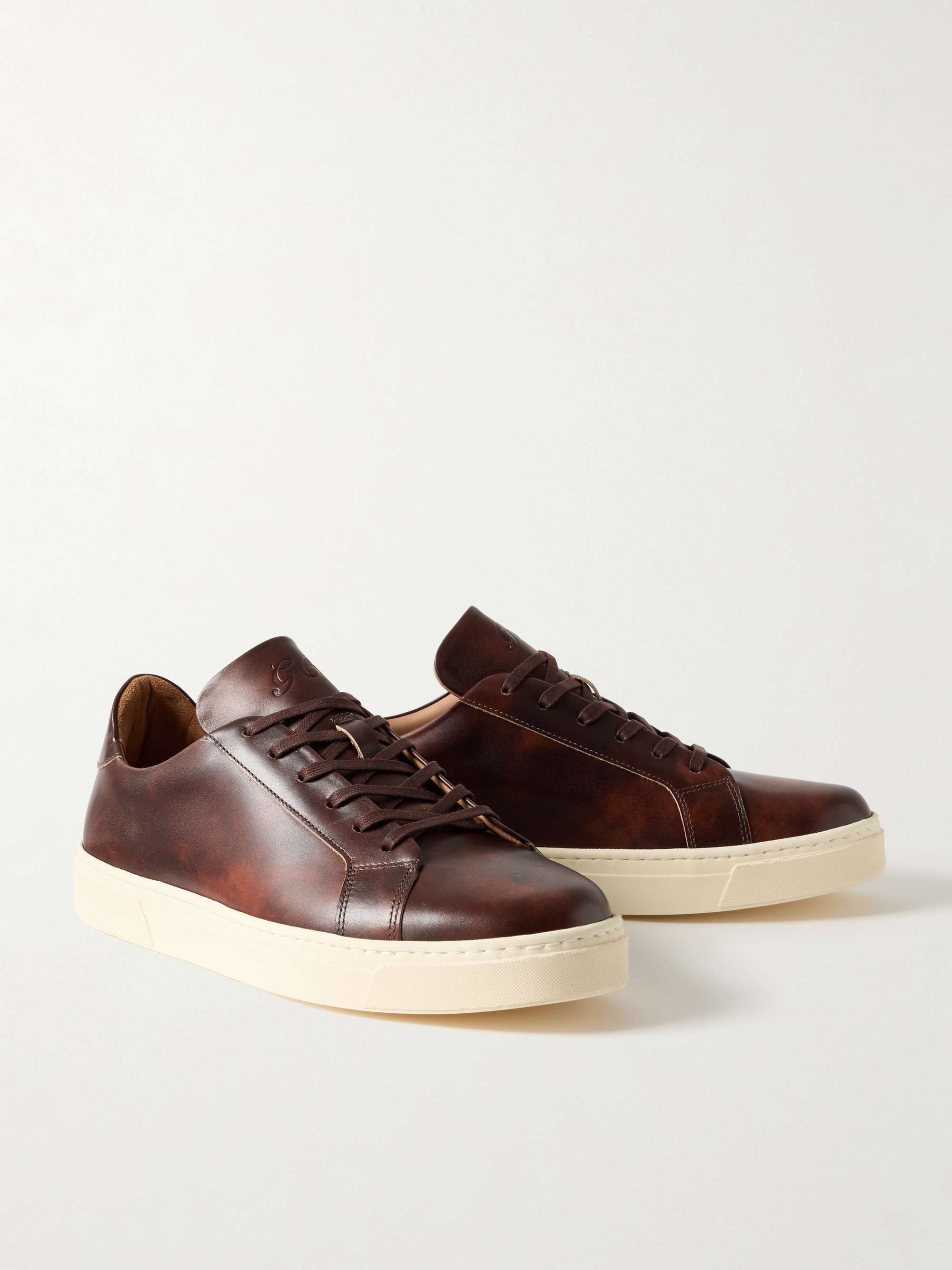 GEORGE CLEVERLEY Jack II Burnished-Leather Sneakers for Men | MR PORTER