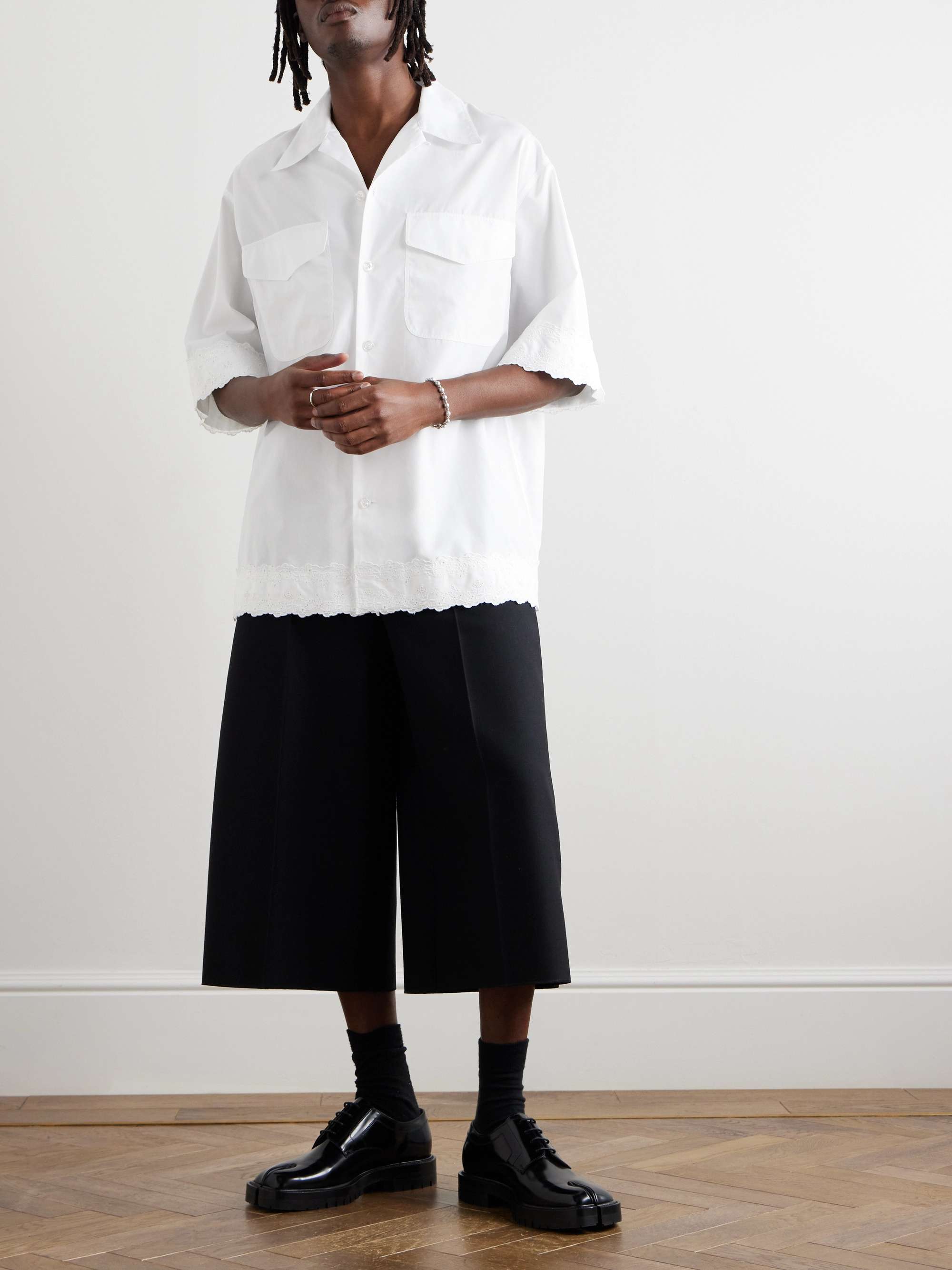 SIMONE ROCHA Convertible-Collar Broderie Anglaise Cotton-Poplin Shirt ...