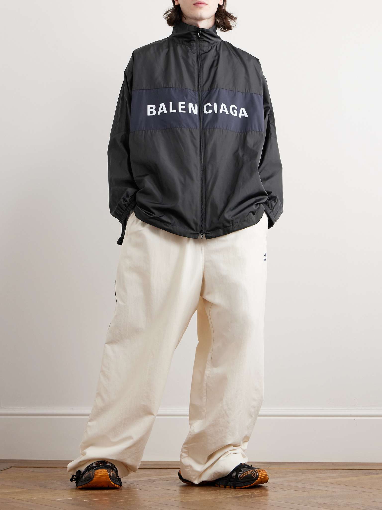 BALENCIAGA Oversized Logo-Print Colour-Block Shell Jacket for Men | MR ...
