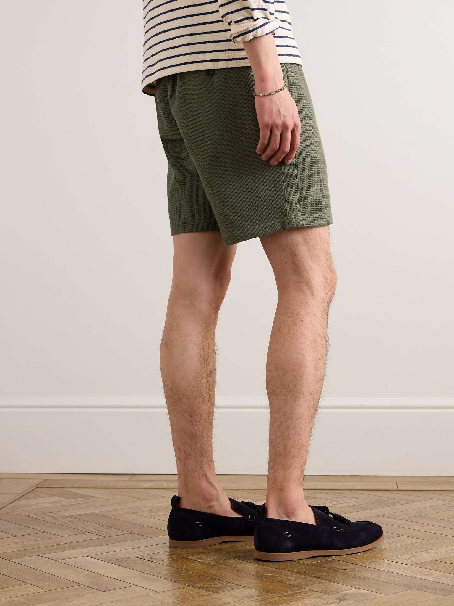 MR P. Straight-Leg Waffle-Knit Organic Cotton Drawstring Shorts for Men ...