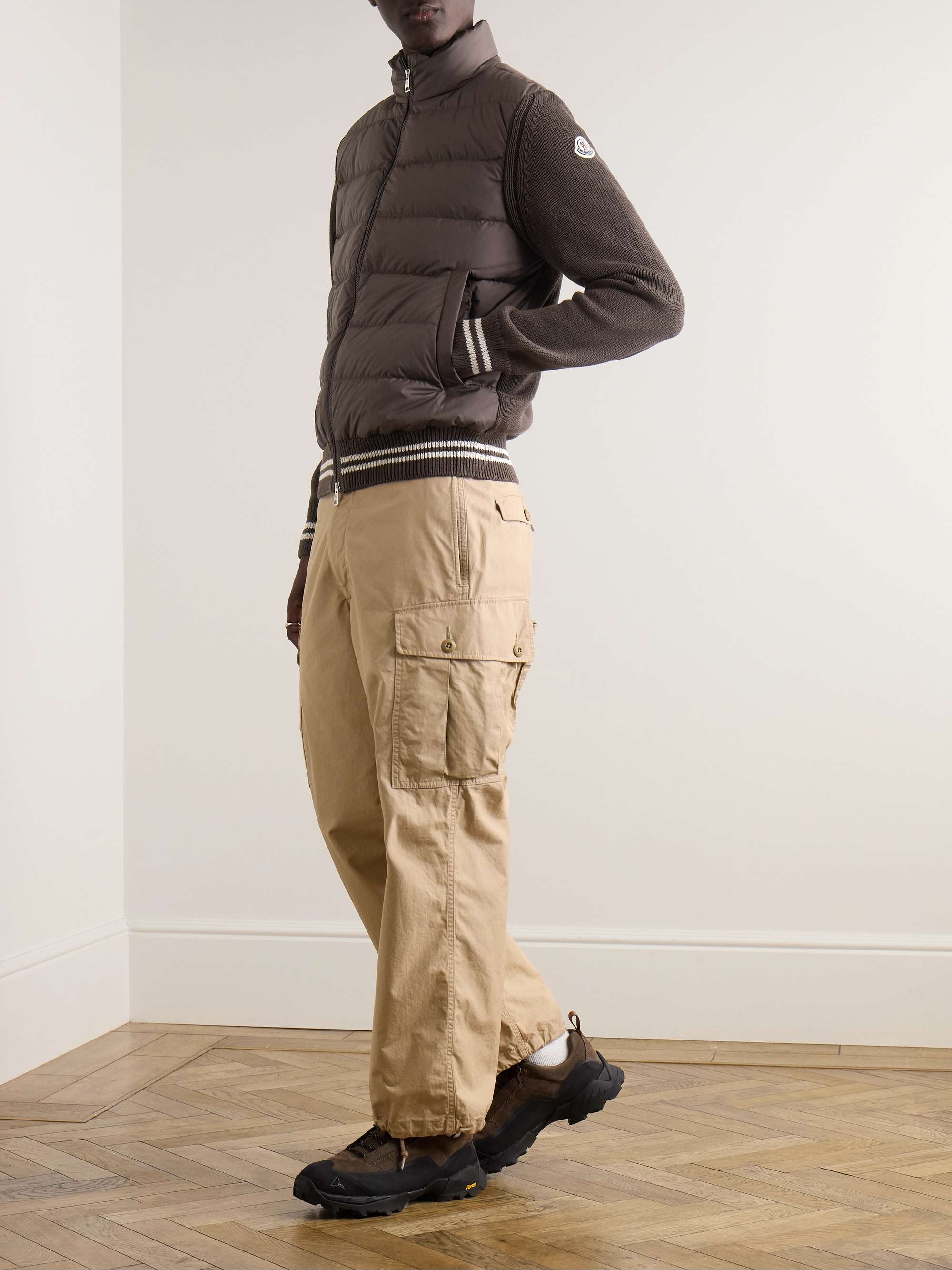 MONCLER Logo-Appliquéd Ribbed Cotton and Quilted Shell Down MONCLER Logo-Appliquéd Ribbed Cotton and Quilted Shell Down