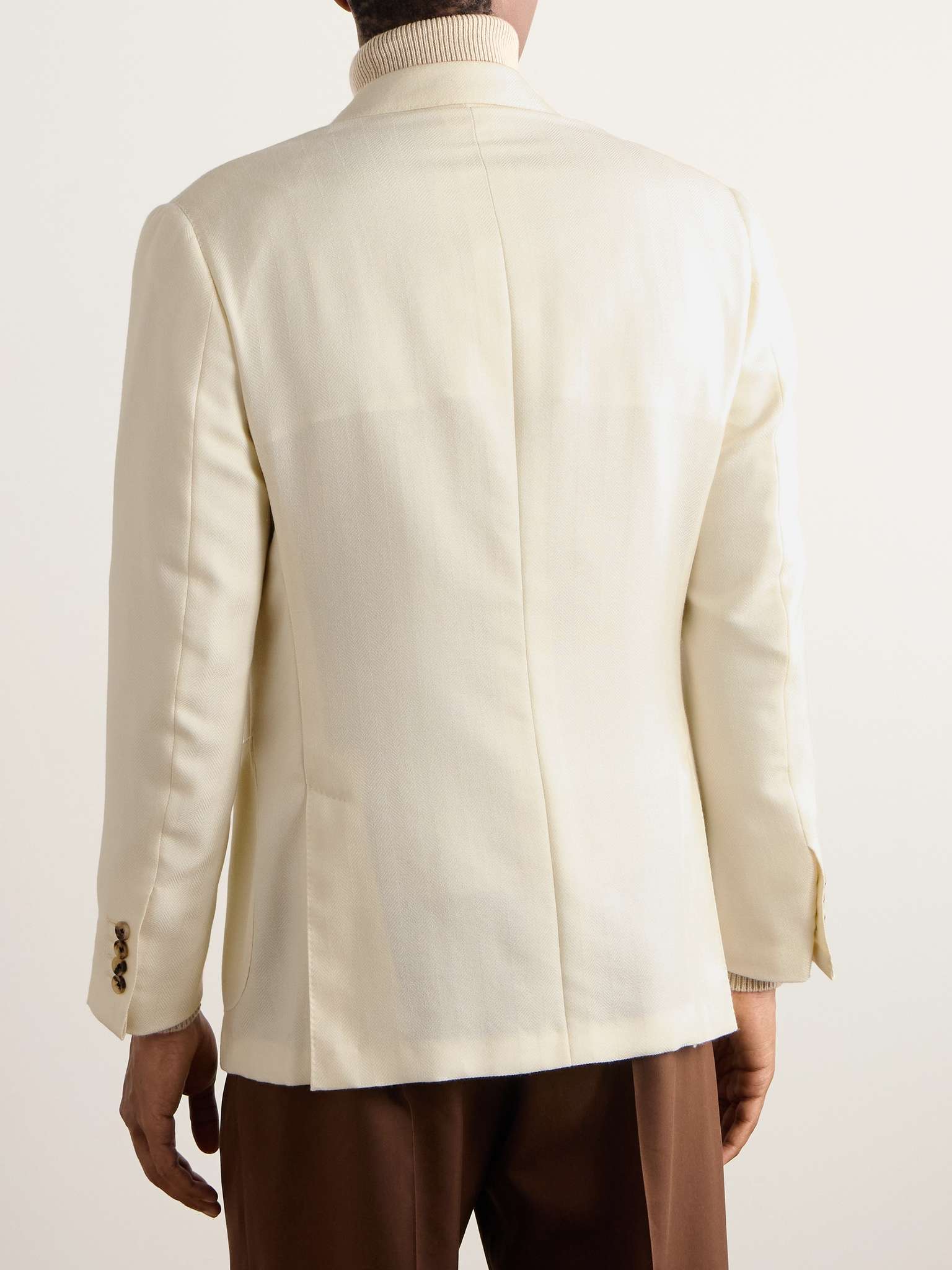 THOM SWEENEY Slim-Fit Double-Breasted Herringbone Cashmere and Silk ...