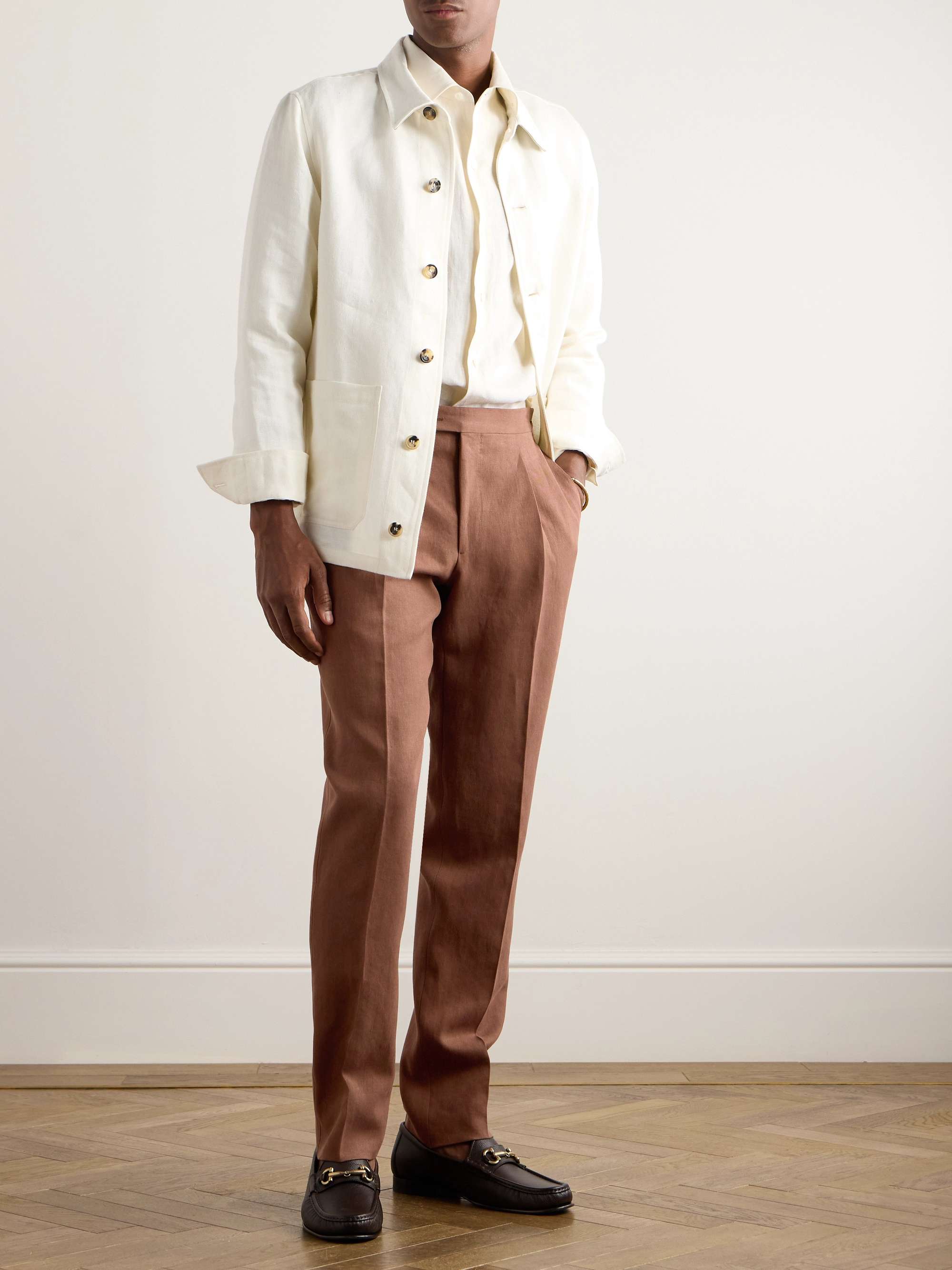 THOM SWEENEY Tapered Pleated Linen Suit Trousers for Men | MR PORTER