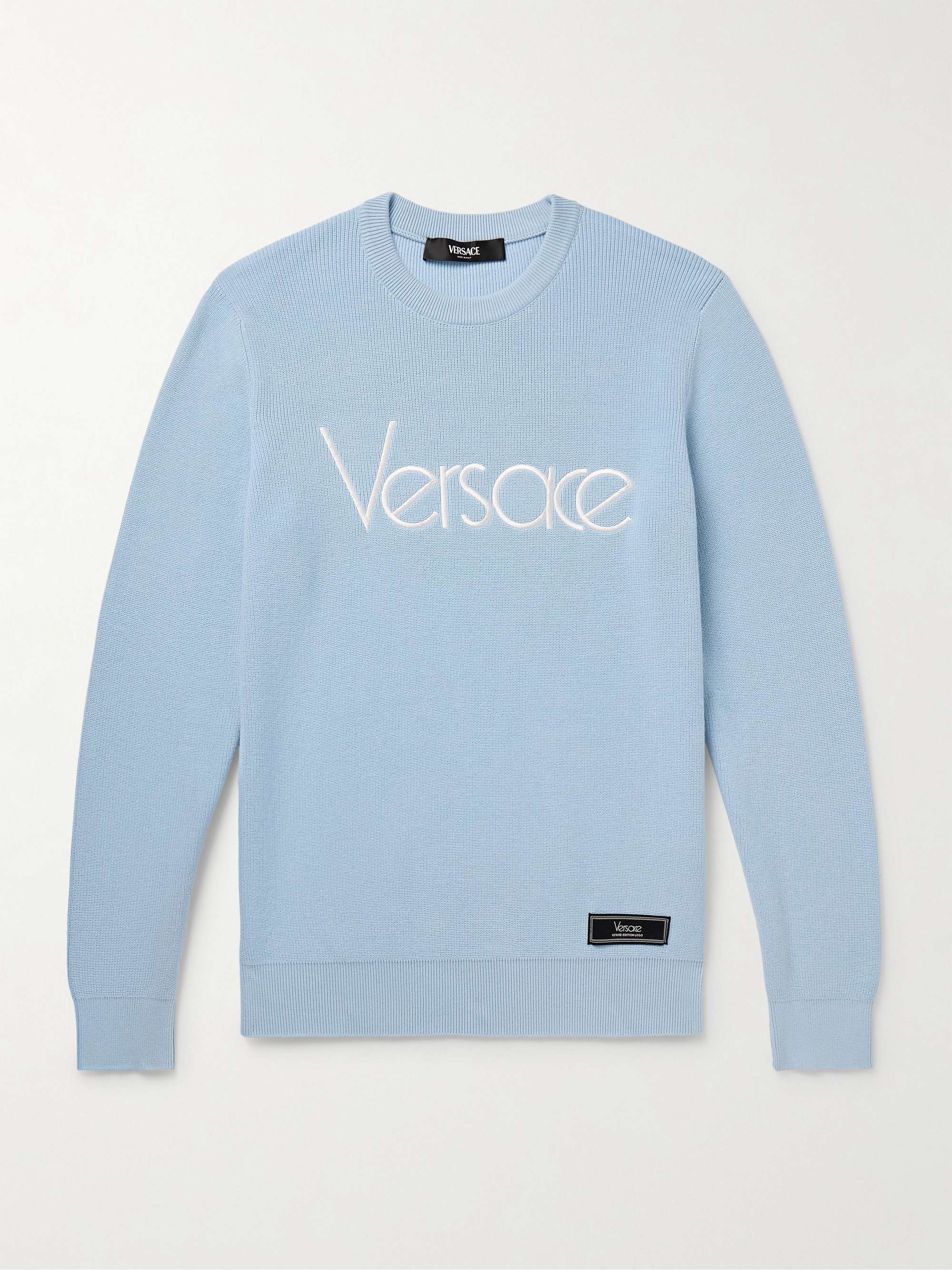 VERSACE Logo-Embroidered Cotton-Blend Sweater for Men | MR PORTER