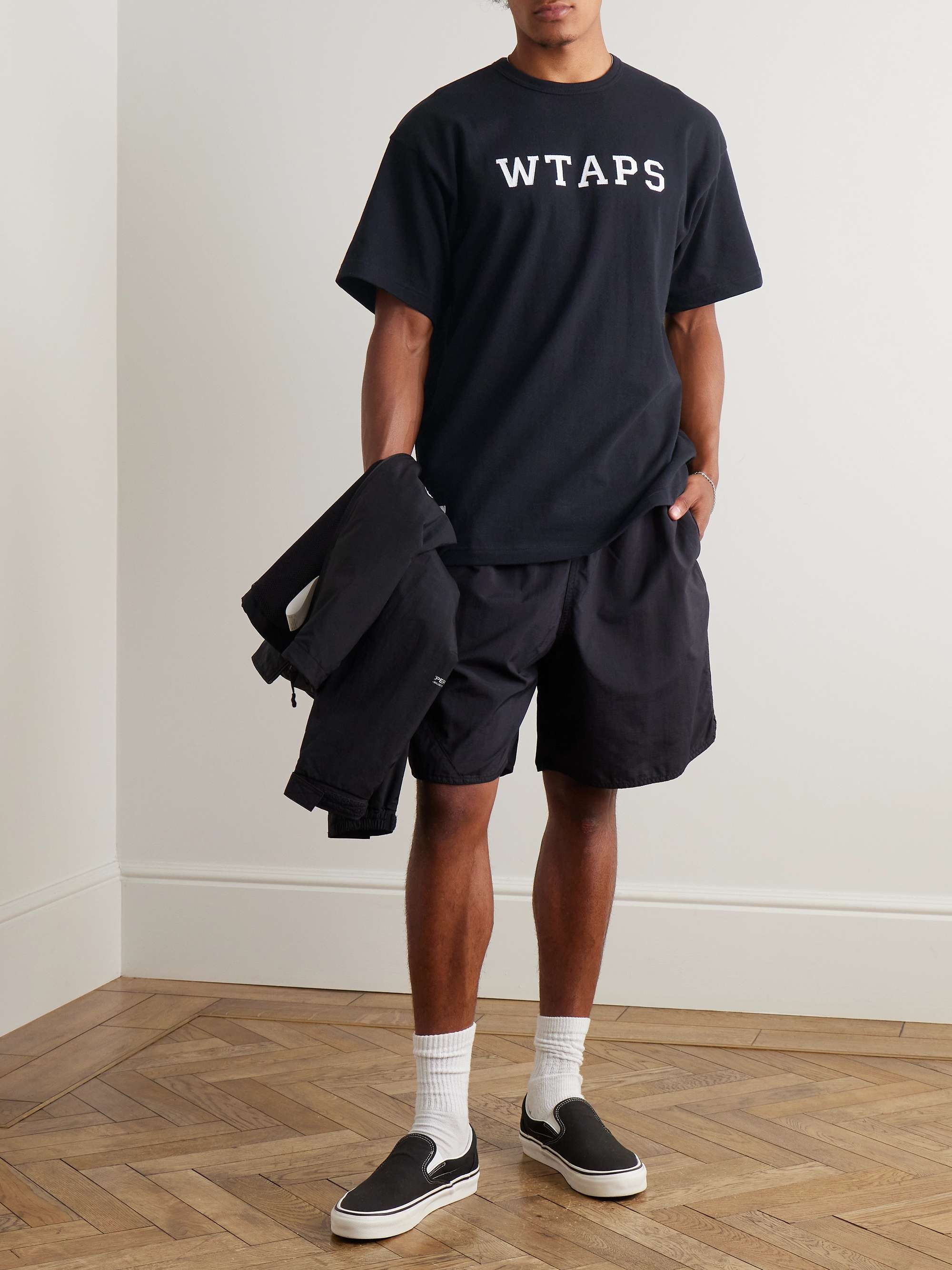 Navy Logo-Print Appliquéd Cotton-Jersey T-Shirt | WTAPS® | MR PORTER