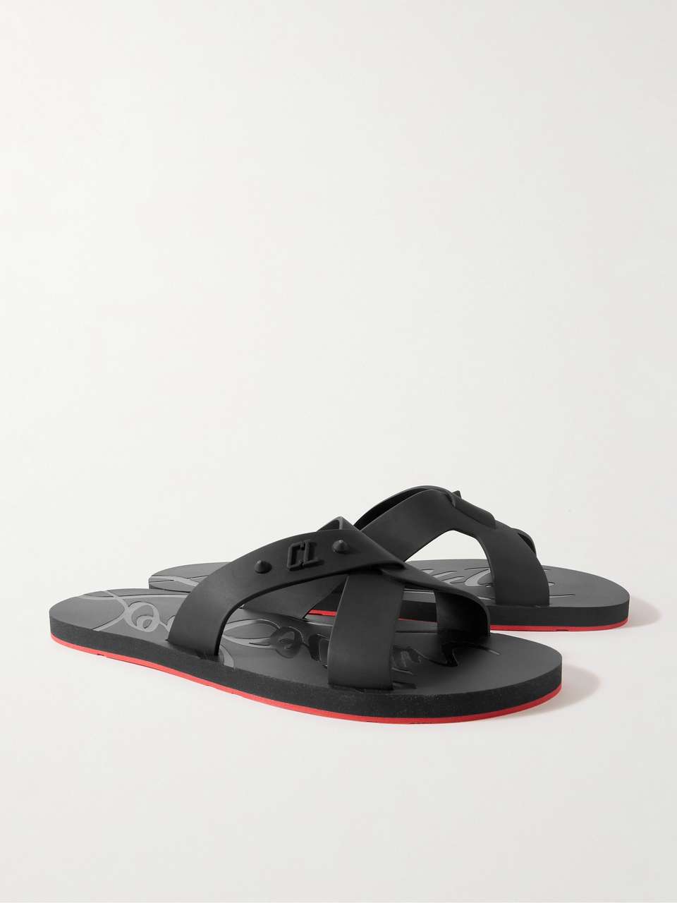 Black Loubi Cross Logo-Embossed Rubber Slides | CHRISTIAN LOUBOUTIN ...