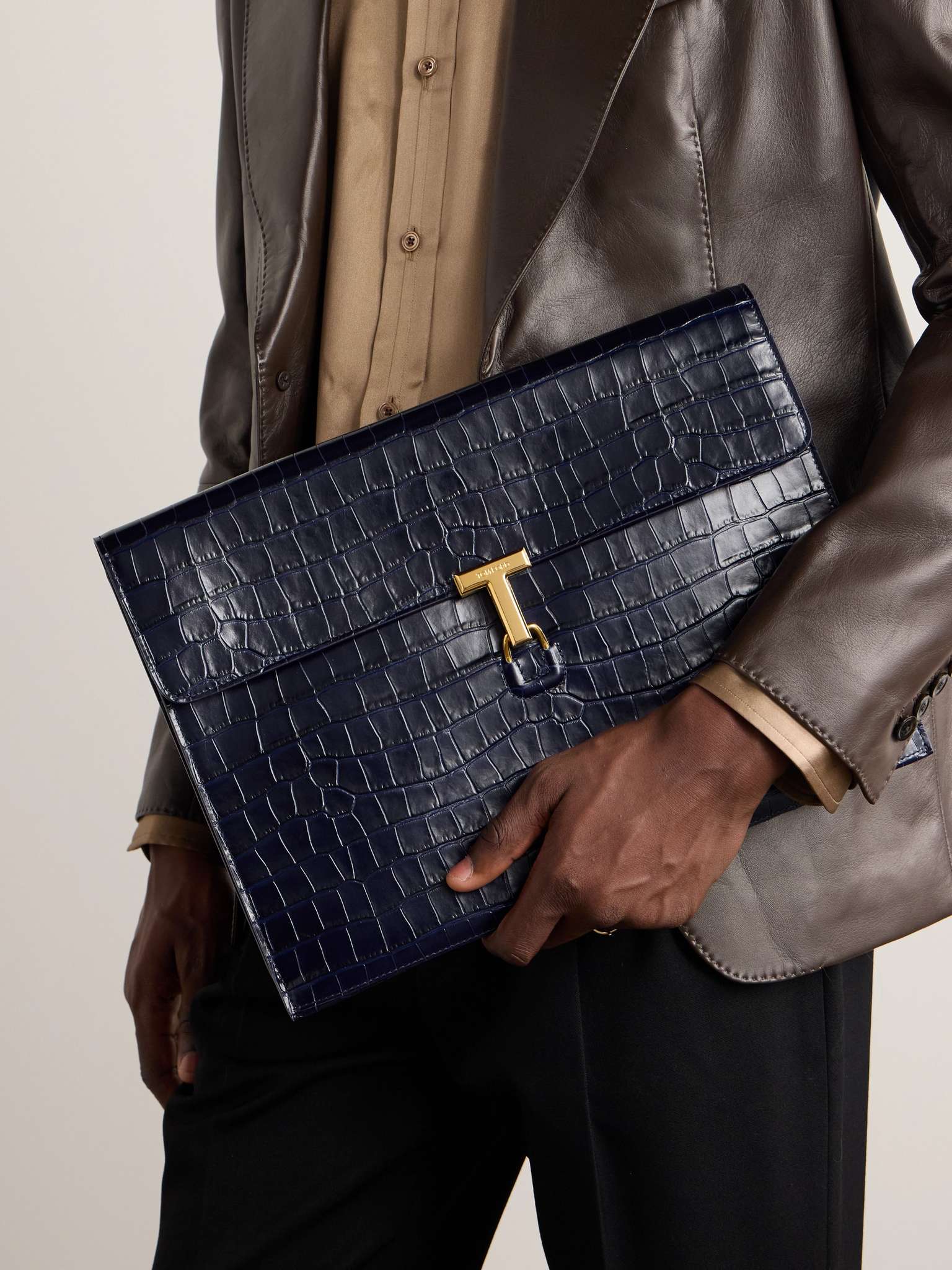 Navy Croc-Effect Leather Pouch | TOM FORD | MR PORTER