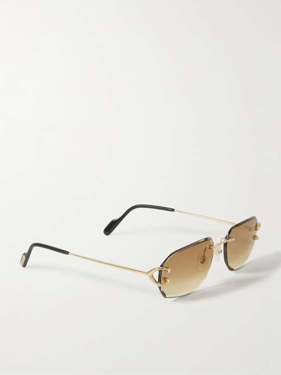 CARTIER EYEWEAR Signature C Rimless Rectangular-Frame Gold-Tone ...