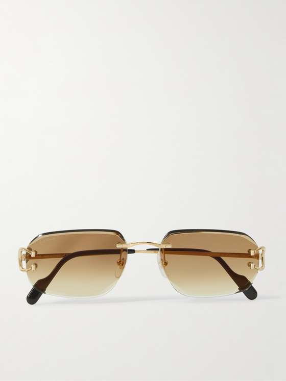 CARTIER EYEWEAR Signature C Rimless Rectangular-Frame Gold-Tone ...