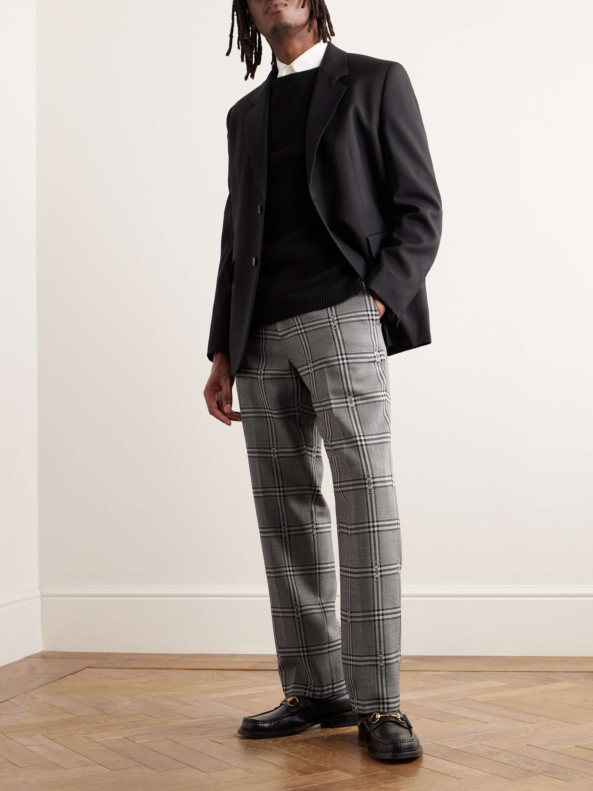 GUCCI Straight-Leg Checked Wool-Jacquard Trousers for Men | MR PORTER
