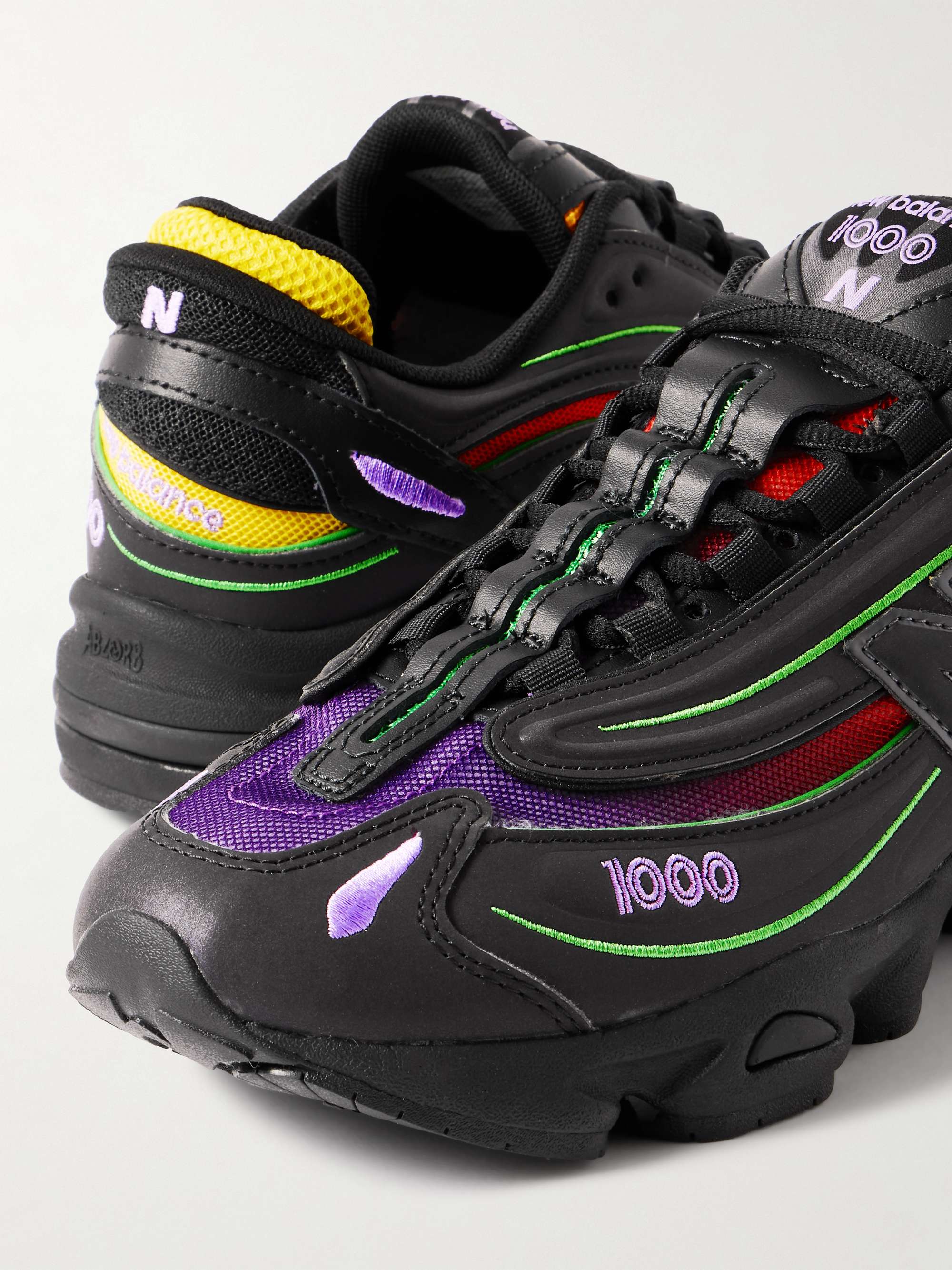 Black M1000 Embroidered Reflective Faux Leather and Mesh Sneakers | NEW ...