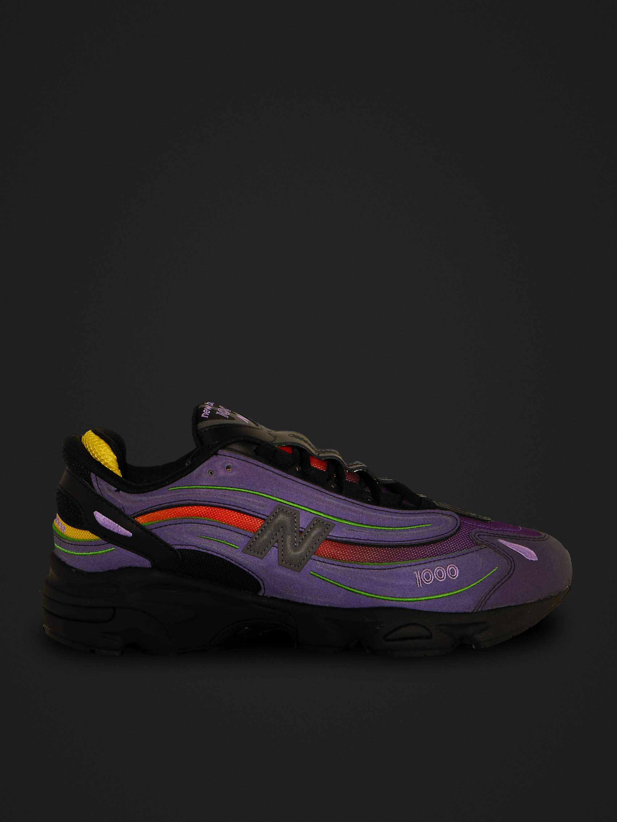 Black M1000 Embroidered Reflective Faux Leather and Mesh Sneakers | NEW ...