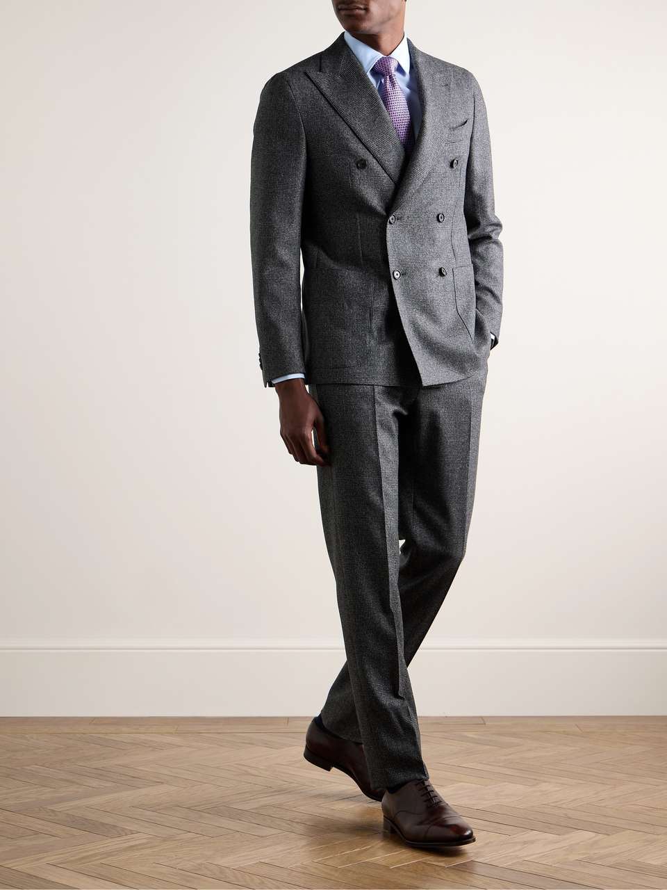 CARUSO Slim-Fit Double-Breasted Prince of Wales Checked Wool Suit ...