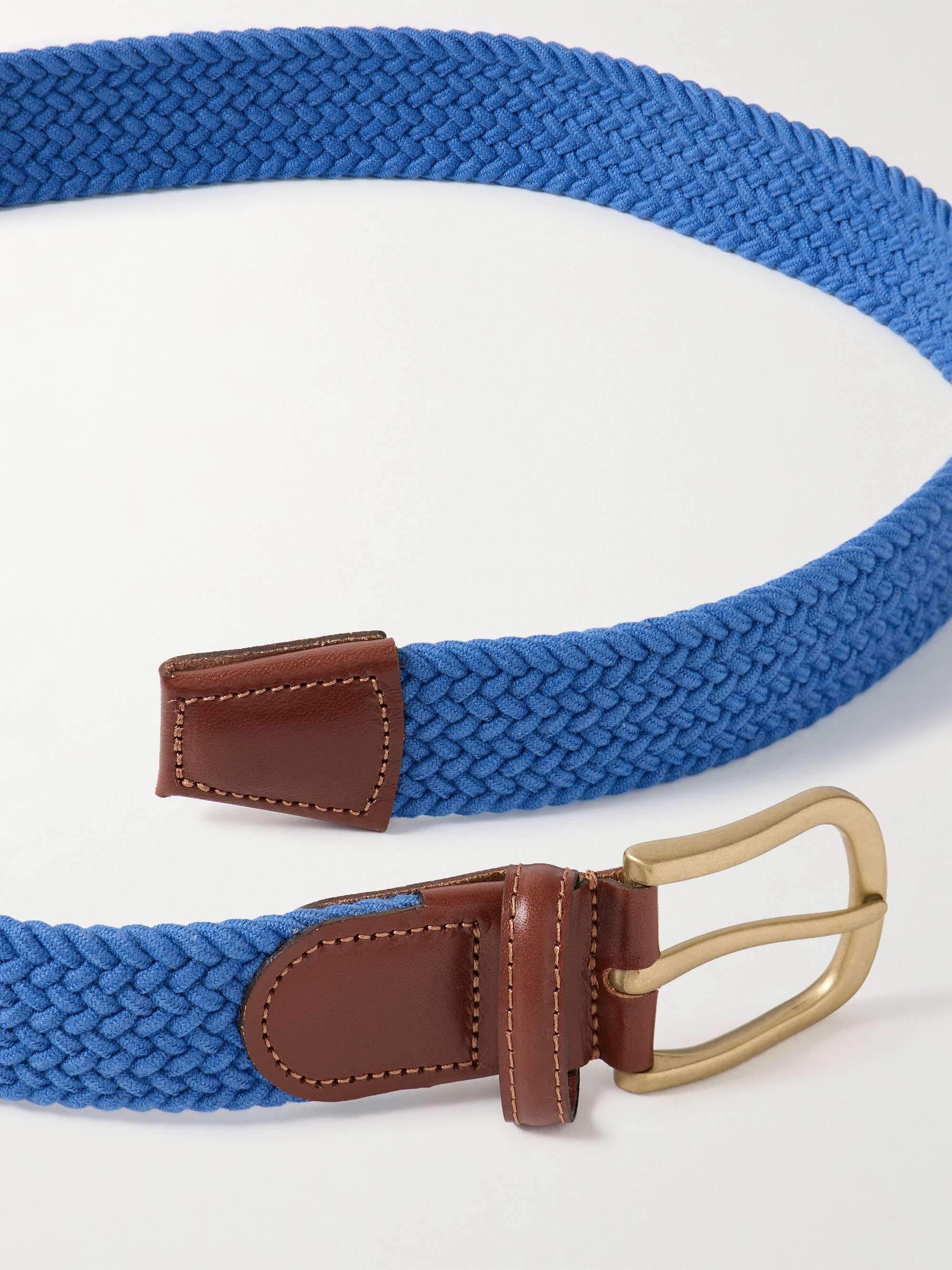 ANDERSON & SHEPPARD 3.5cm Leather-Trimmed Woven Elastic Belt for Men ...