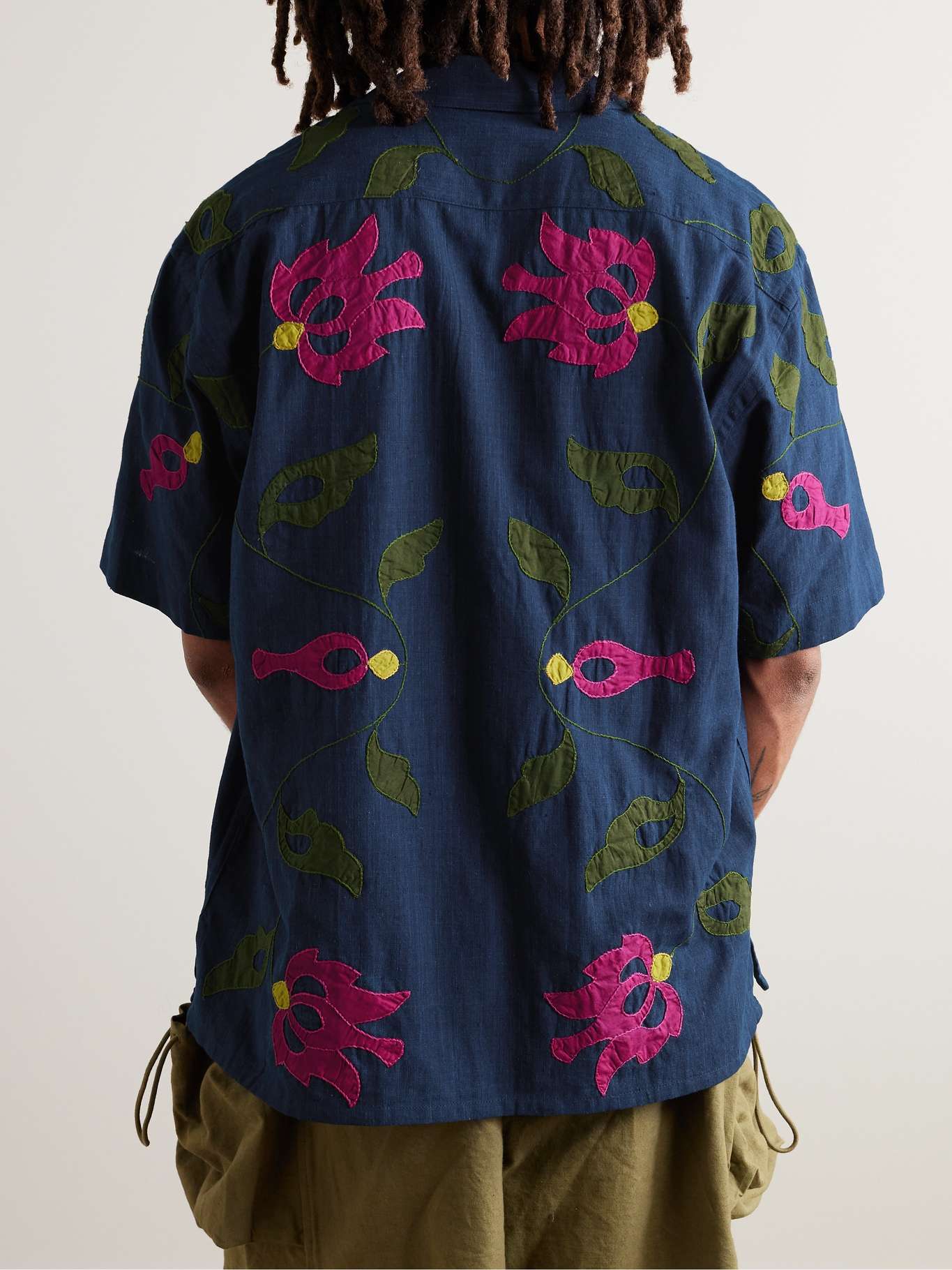 Blue Convertible-Collar Appliquéd Embroidered Cotton Shirt | KARDO | MR PORTER