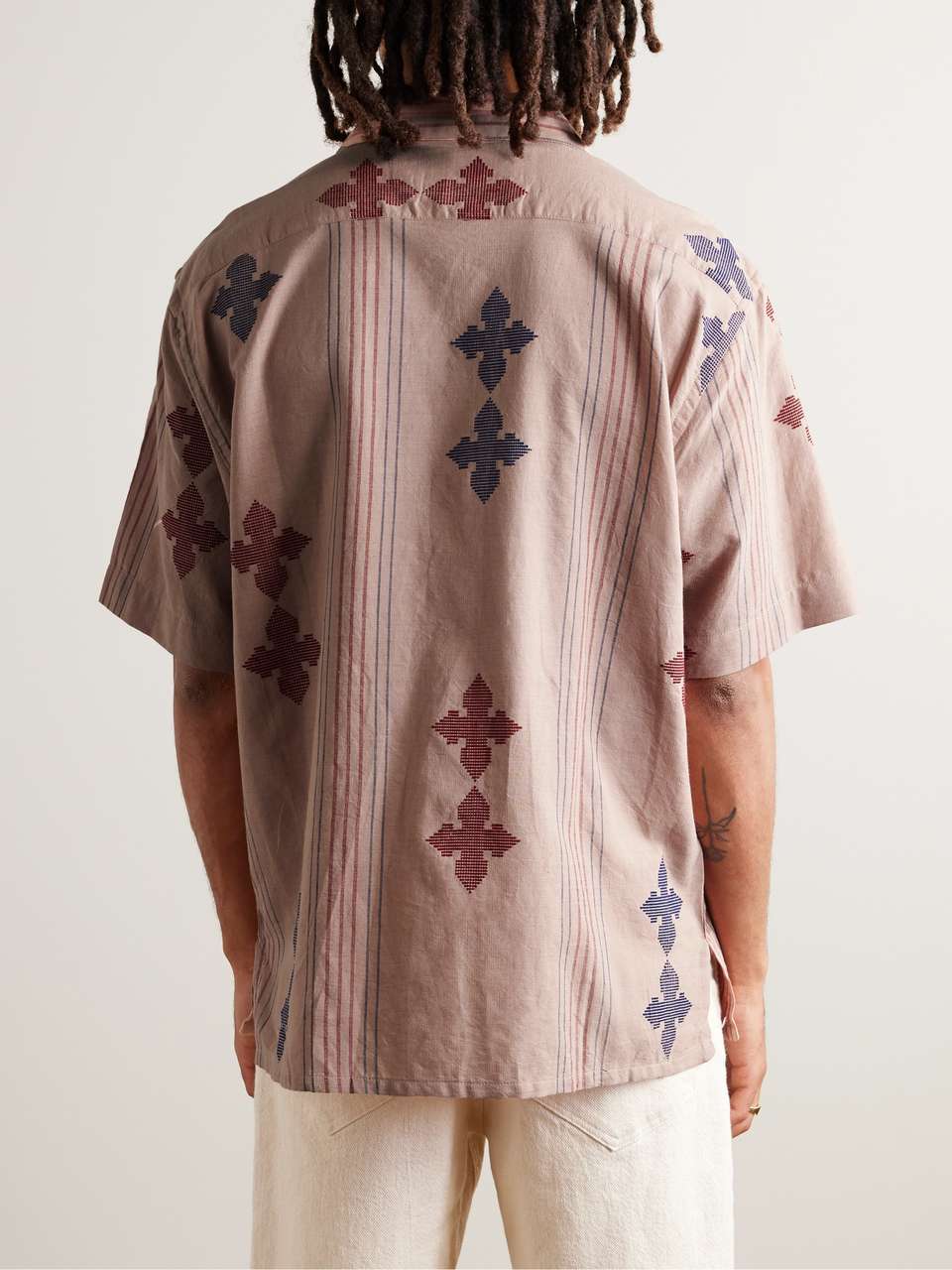 KARDO Ayo Convertible-Collar Embroidered Striped Cotton Shirt for Men ...