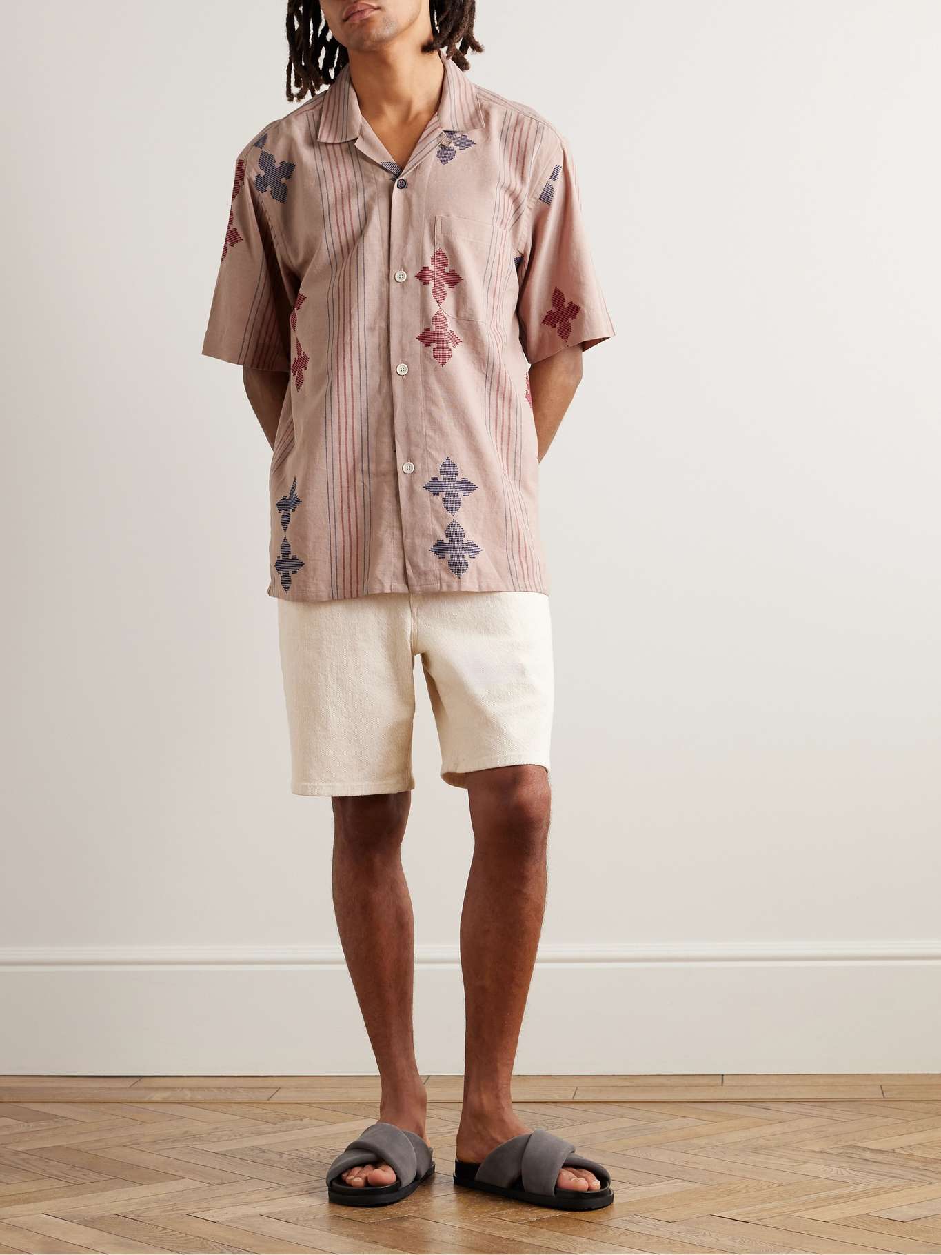 KARDO Ayo Convertible-Collar Embroidered Striped Cotton Shirt for Men ...