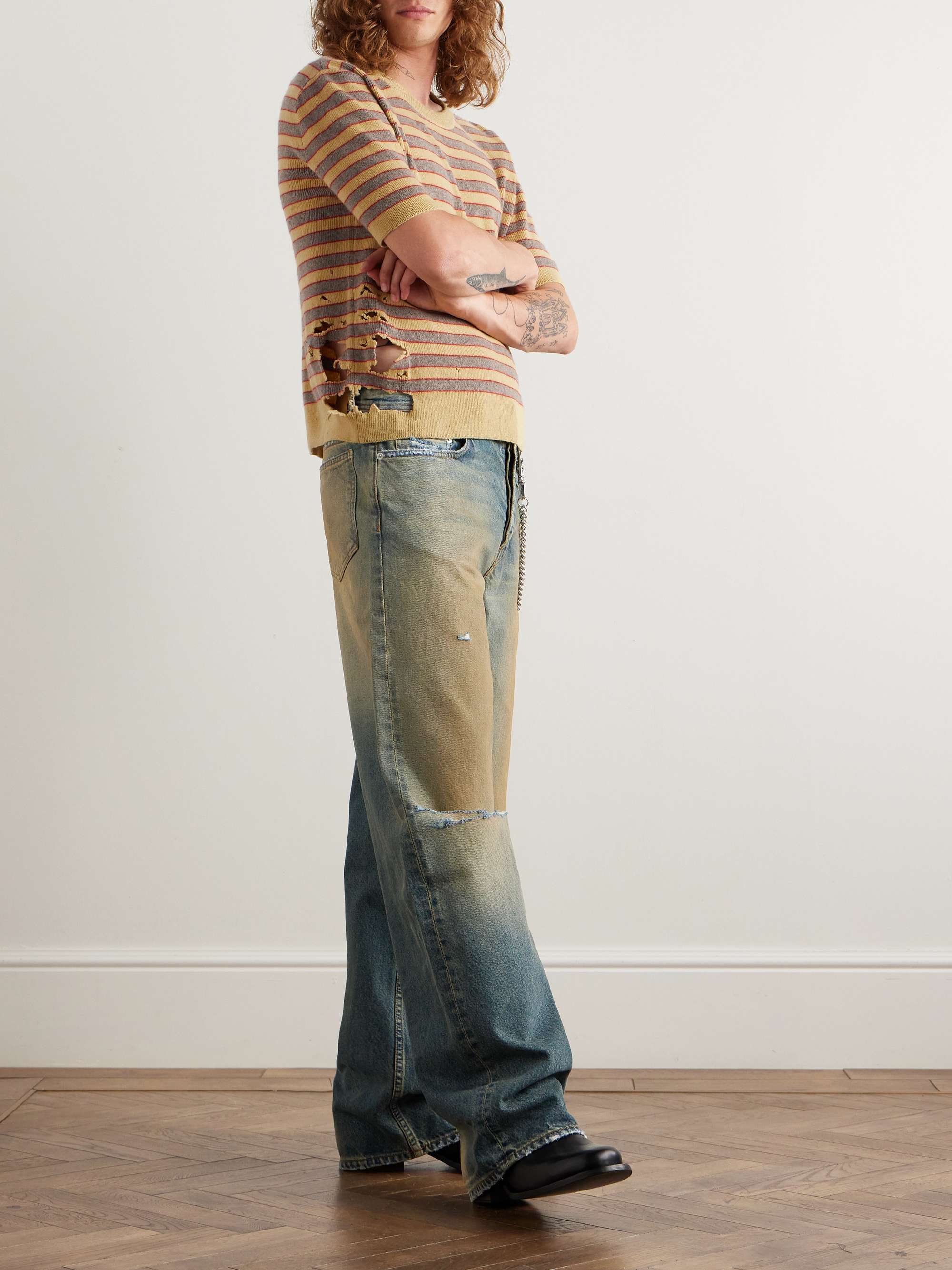 ENFANTS RICHES DÉPRIMÉS The Larry Slim-Fit Cropped Distressed Striped ...