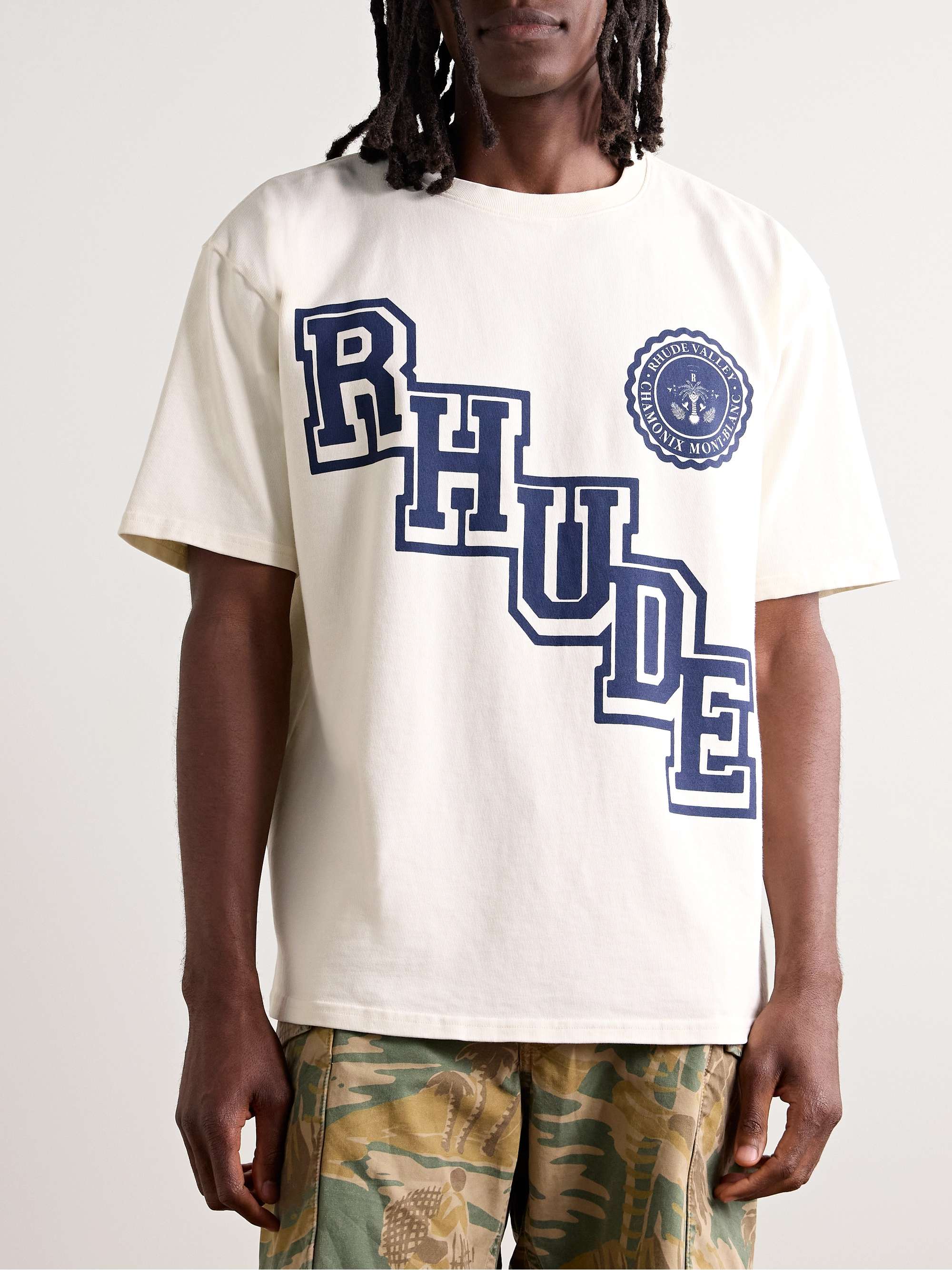 RHUDE Collegiate Logo-Print Cotton-Jersey T-Shirt for Men | MR PORTER