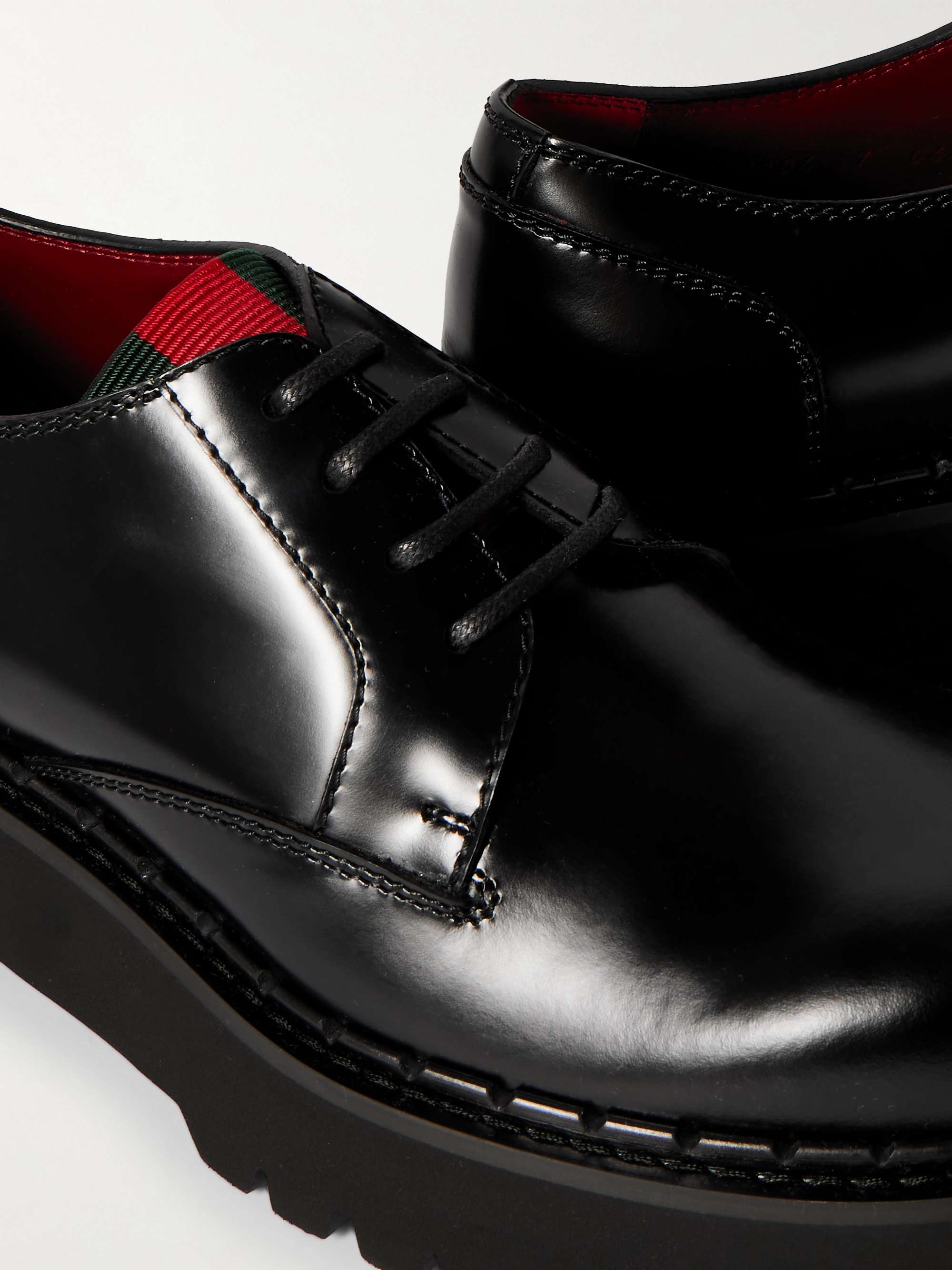 GUCCI Striped Grosgrain-Trimmed Polished-Leather Derby Shoes for Men ...
