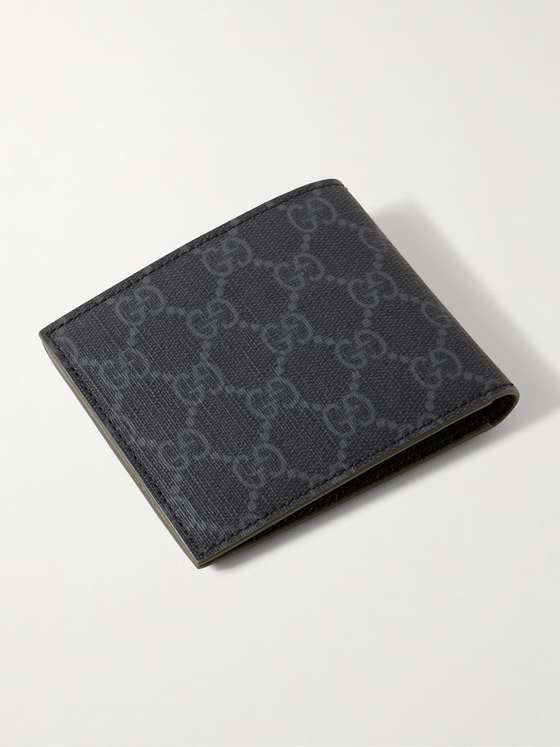 GUCCI GG Supreme Monogrammed Coated-Canvas and Pebble-Grain Leather ...