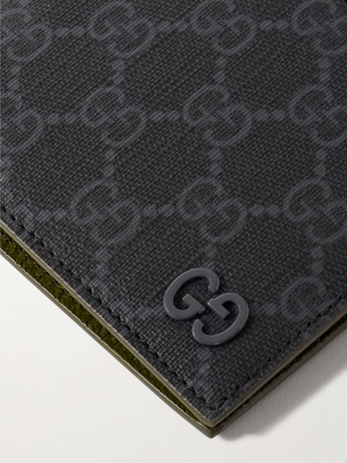 GUCCI GG Supreme Monogrammed Coated-Canvas and Pebble-Grain Leather ...