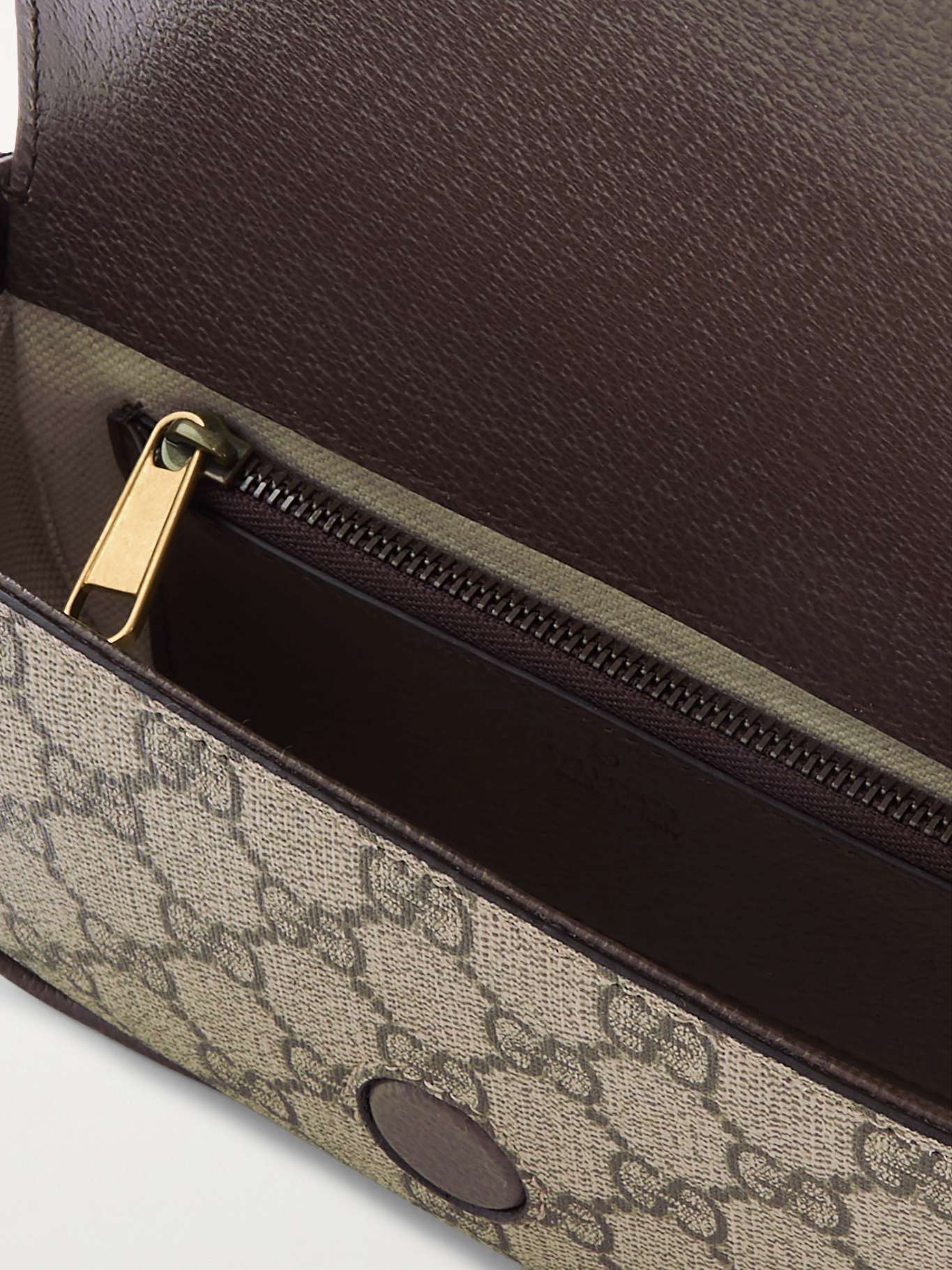 GUCCI Ophidia Mini Leather-Trimmed Monogrammed Coated-Canvas Messenger ...